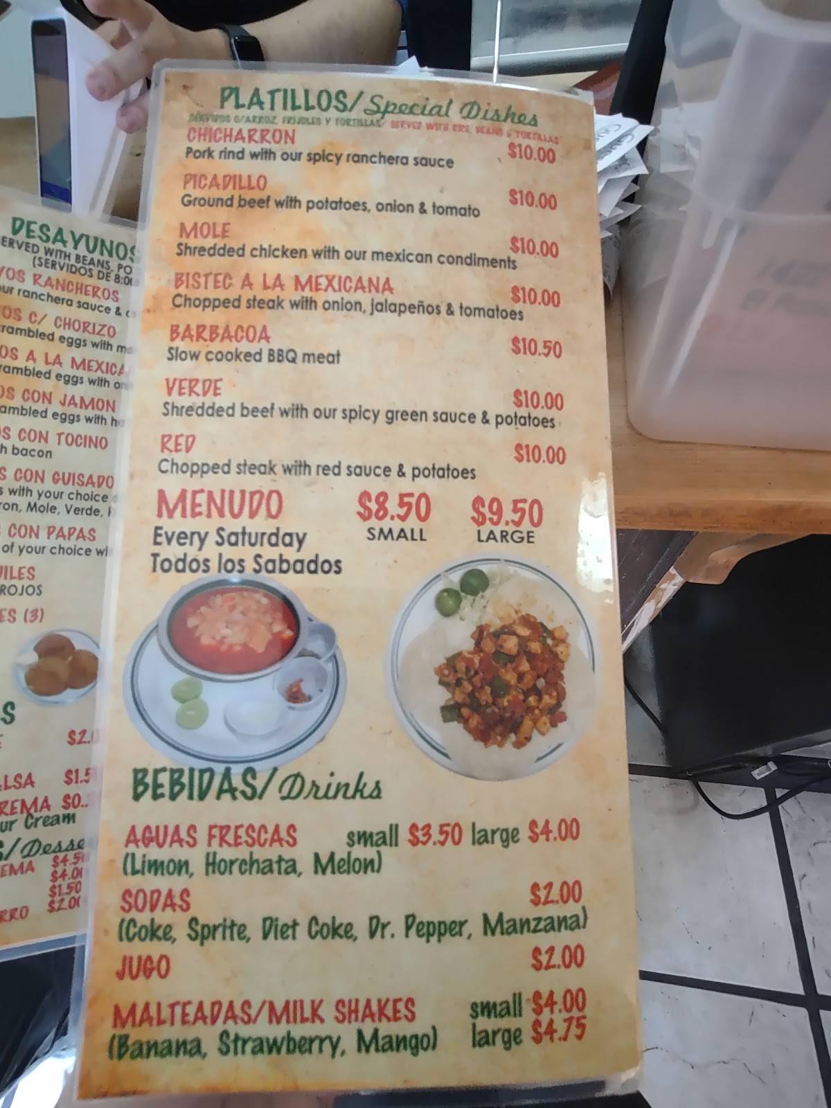 Menu at El Taquito restaurant, El Paso, Airway Blvd