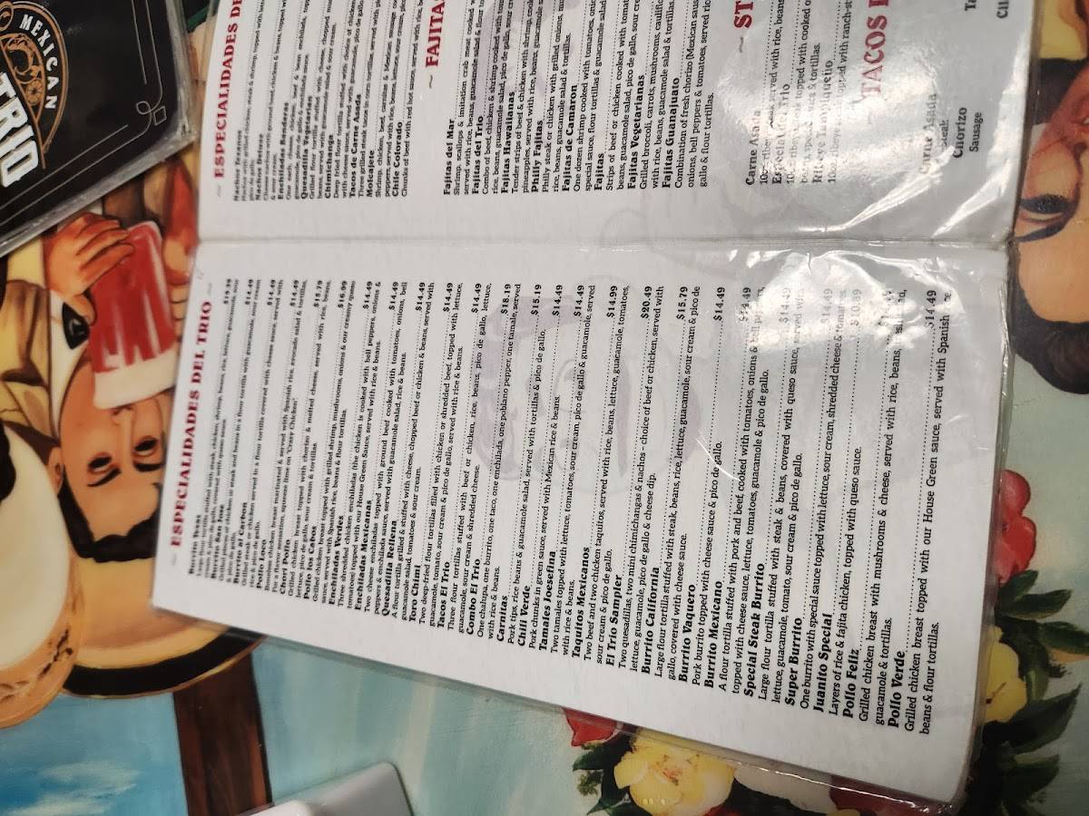 Menu at El Trio Mexican Restaurant, Alma, 214 US-64
