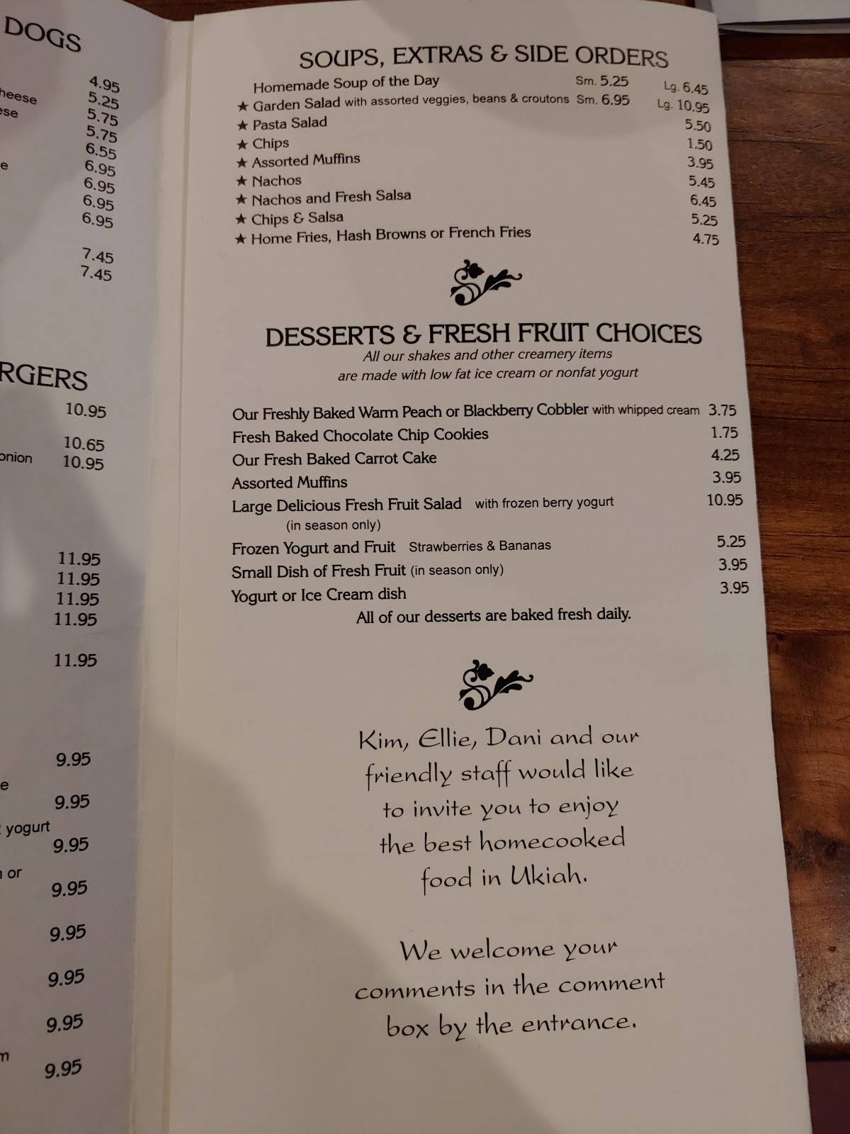 Menu at Ellie's Mutt Hut restaurant, Ukiah