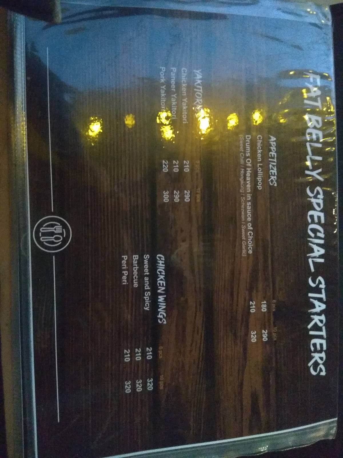 Menu at Fat Belly, Jorhat