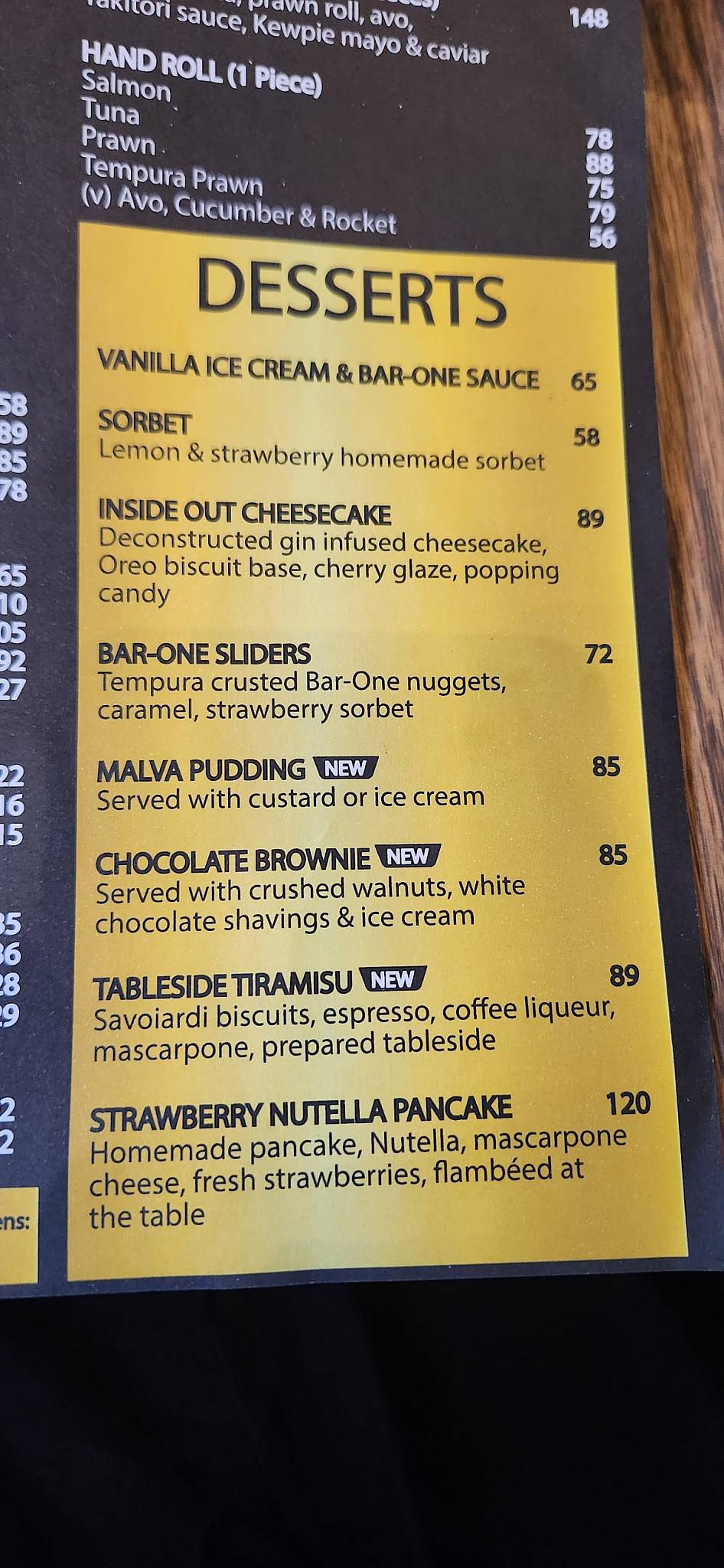 Menu at Fireroom Zimbali restaurant, Dolphin Coast