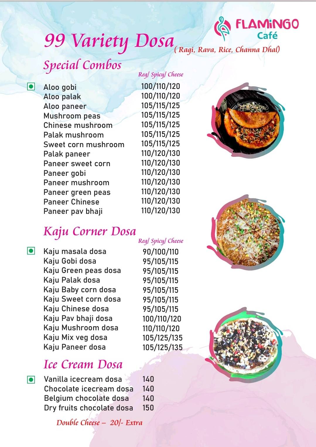 Menu at Flamingo cafe, Bengaluru