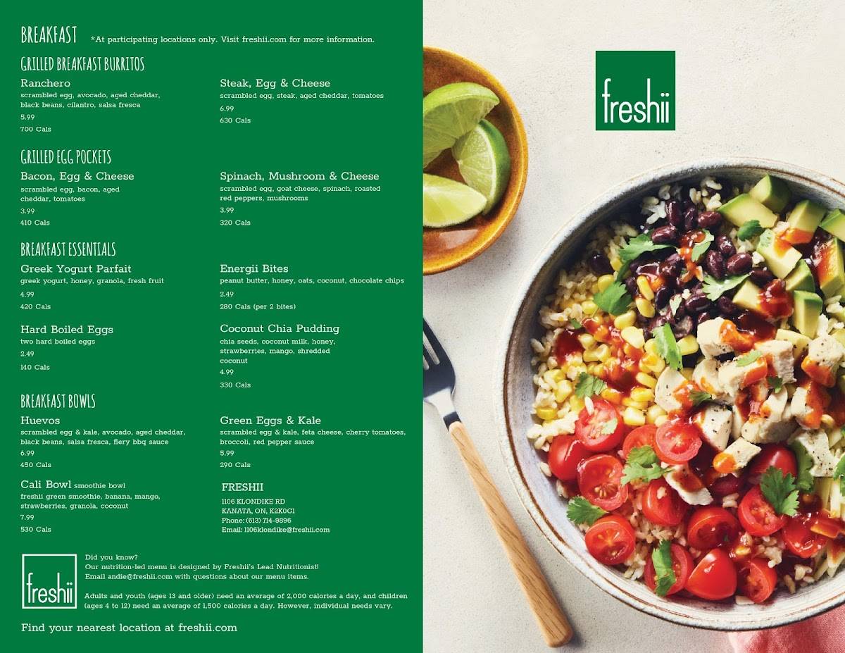 Menu at Freshii fast food, Surrey, Nordel Way #129