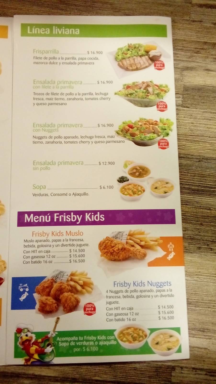 Carta del restaurante Frisby, Bogotá, Av. Cra 19 #104-89