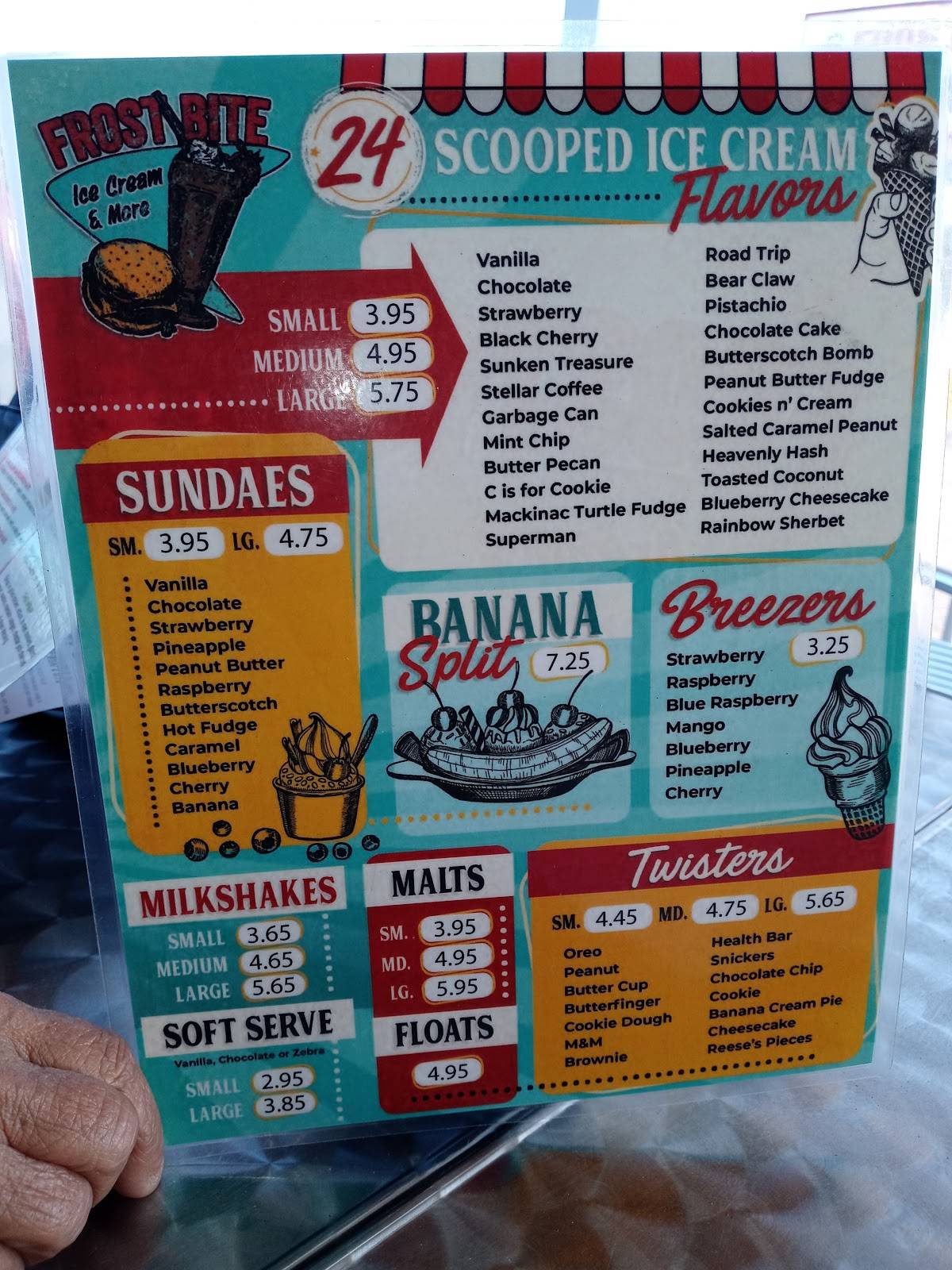 Menu at Frostbite Ice Cream & More restaurant, Frostproof