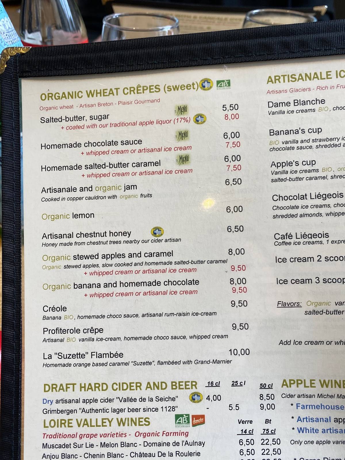 Menu at Galette Café, Paris
