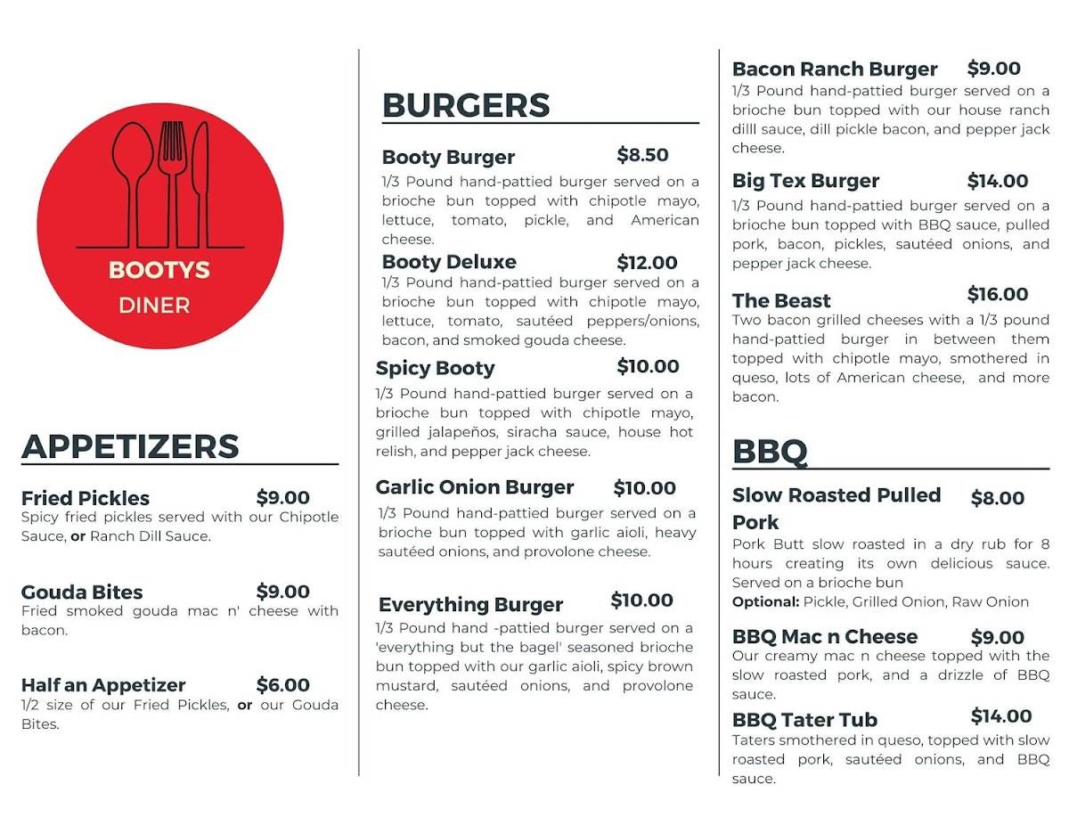 Menu at Get it on a Bun at BOOTYS restaurant, New Albany