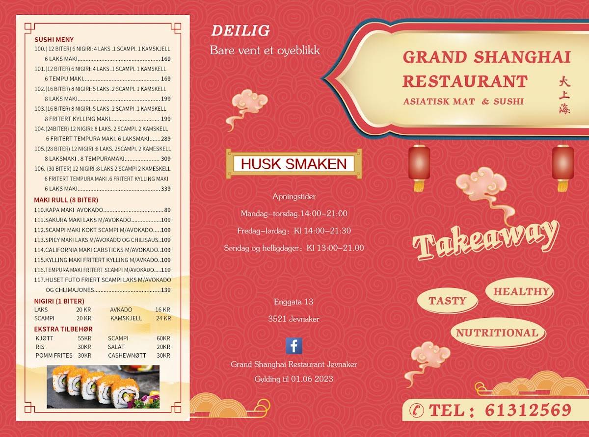 Menu at Grand Shanghai restaurant, Jevnaker