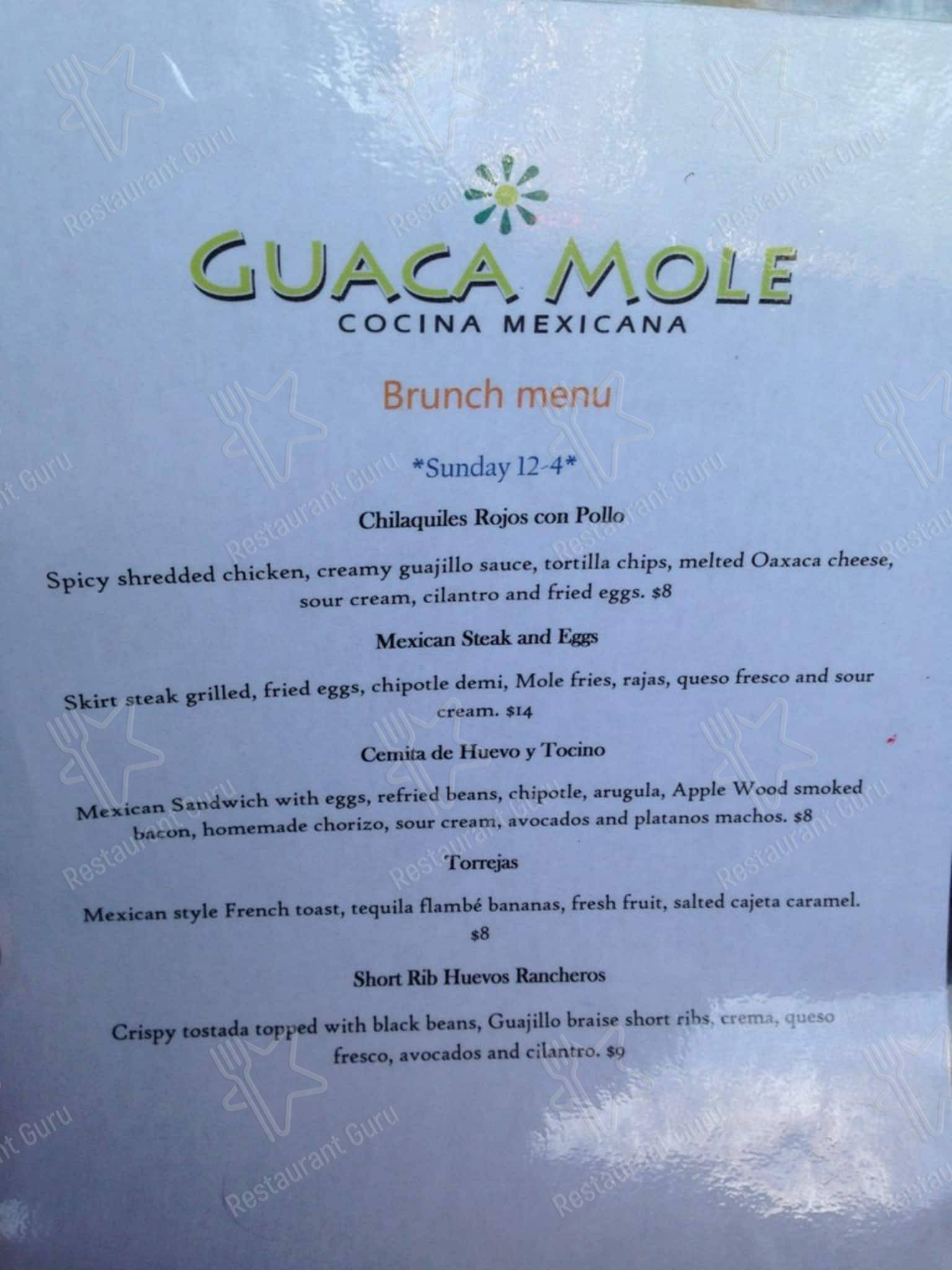 Menu at Guaca Mole restaurant, Louisville