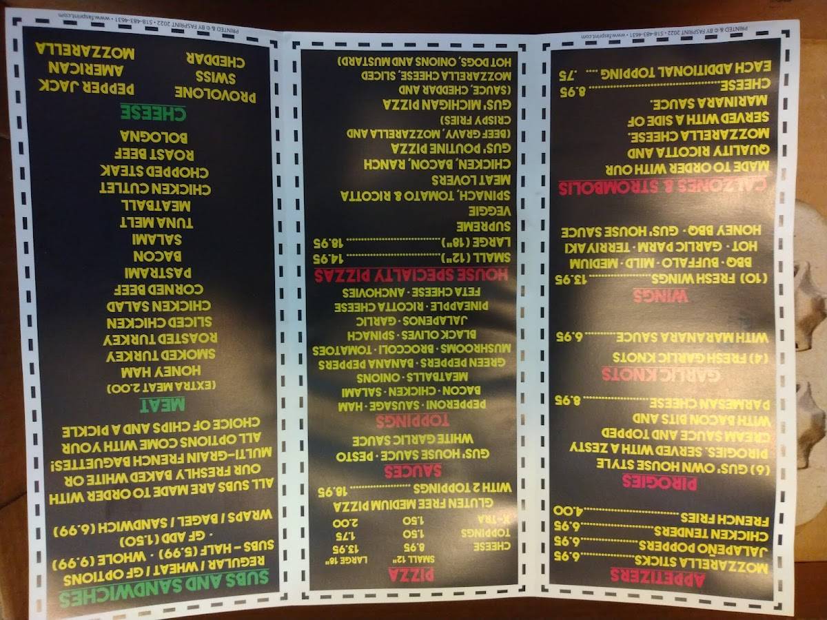 Menu at Gus' Red Hots restaurant, Plattsburgh