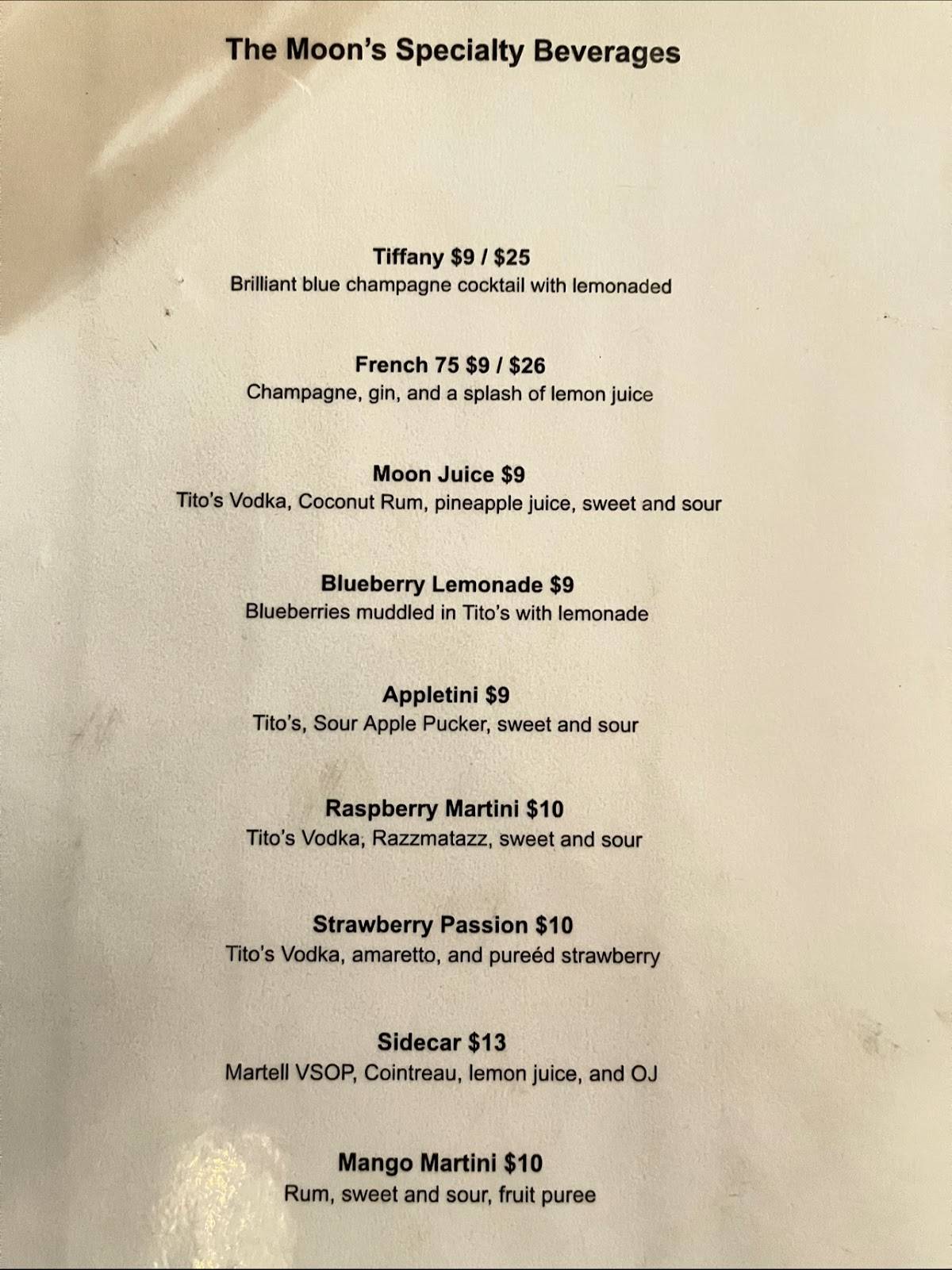 Menu at Harvest Moon restaurant, Modesto