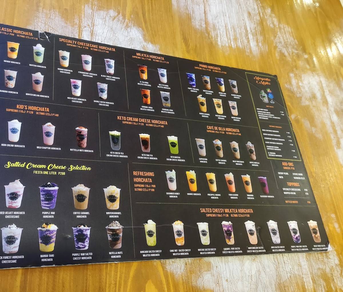 Menu at Horchata Hola Boba restaurant, San Juan