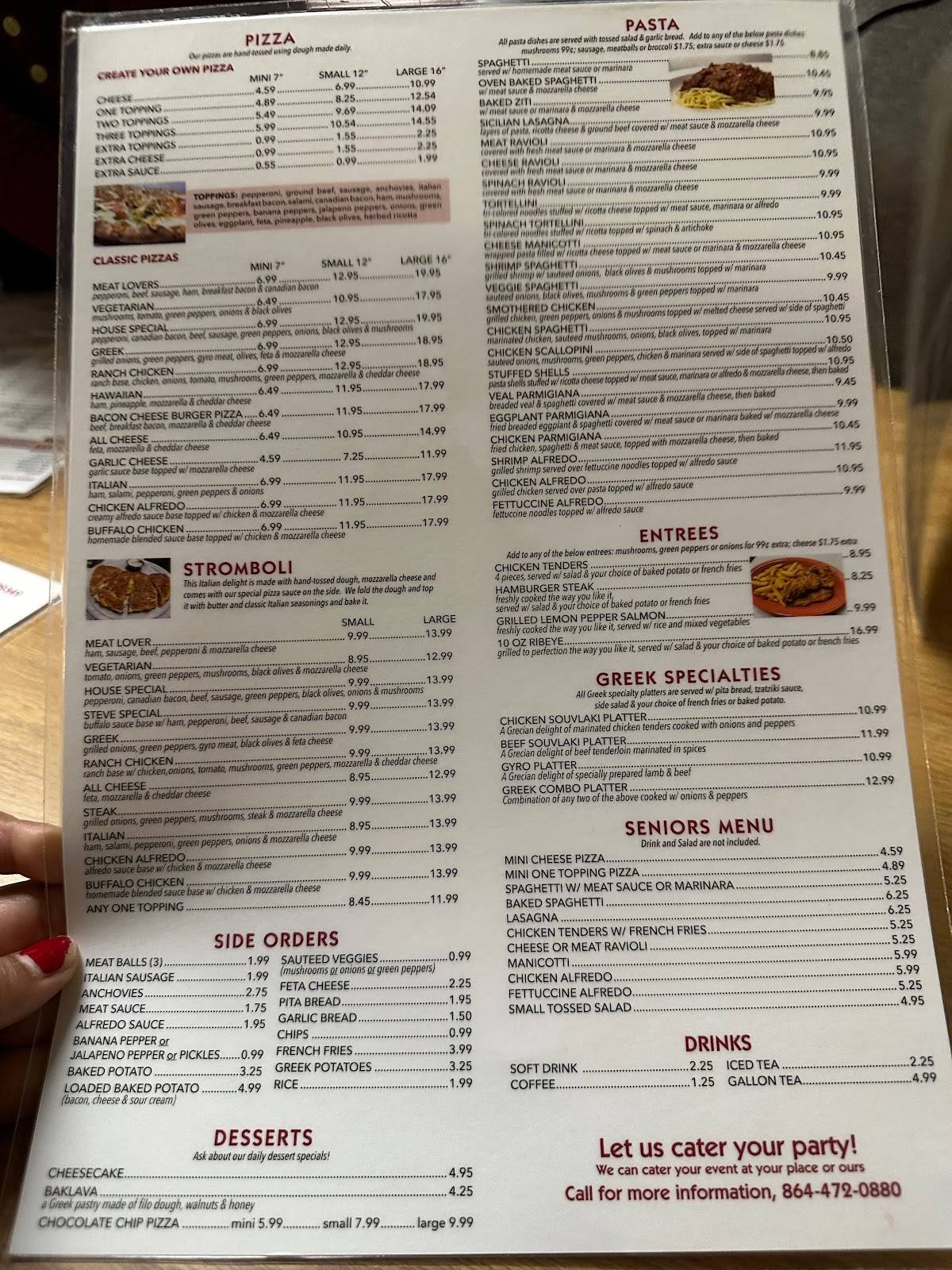 Menu at Inman House of Pizza restaurant, Inman