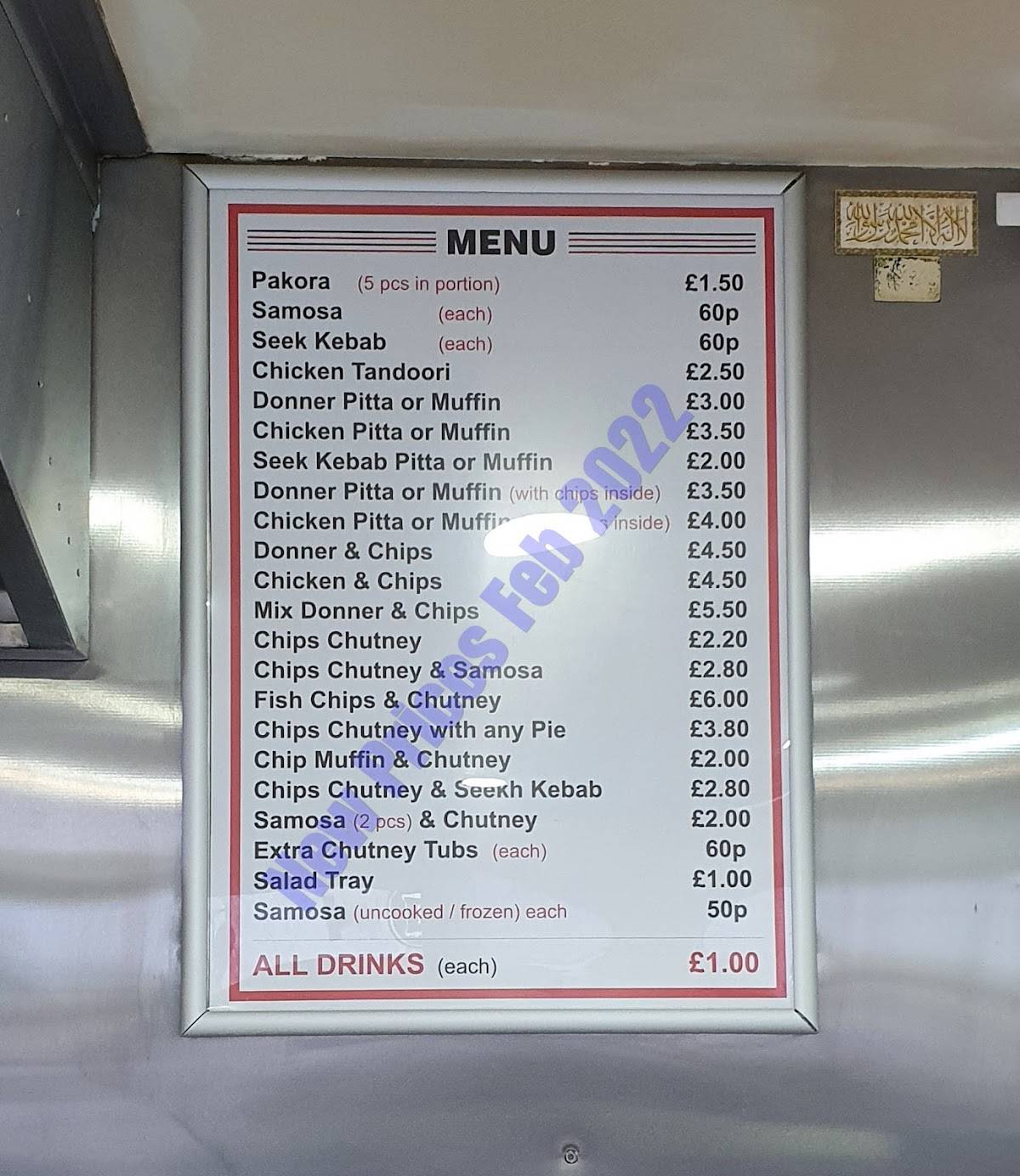 Menu at International Chippy restaurant, Rochdale
