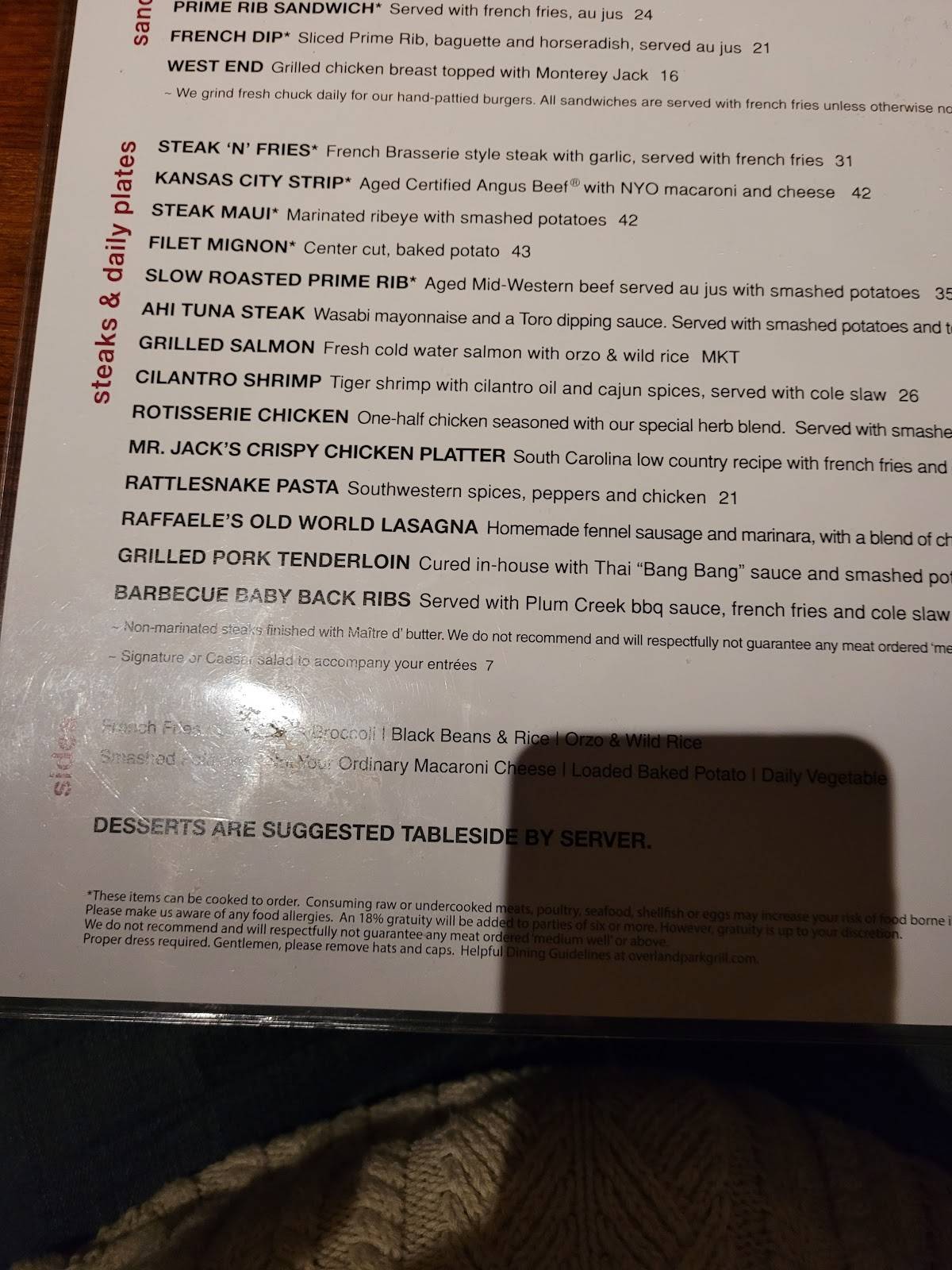 Menu at J. Alexander's Restaurant (Overland Park Grill), Overland Park