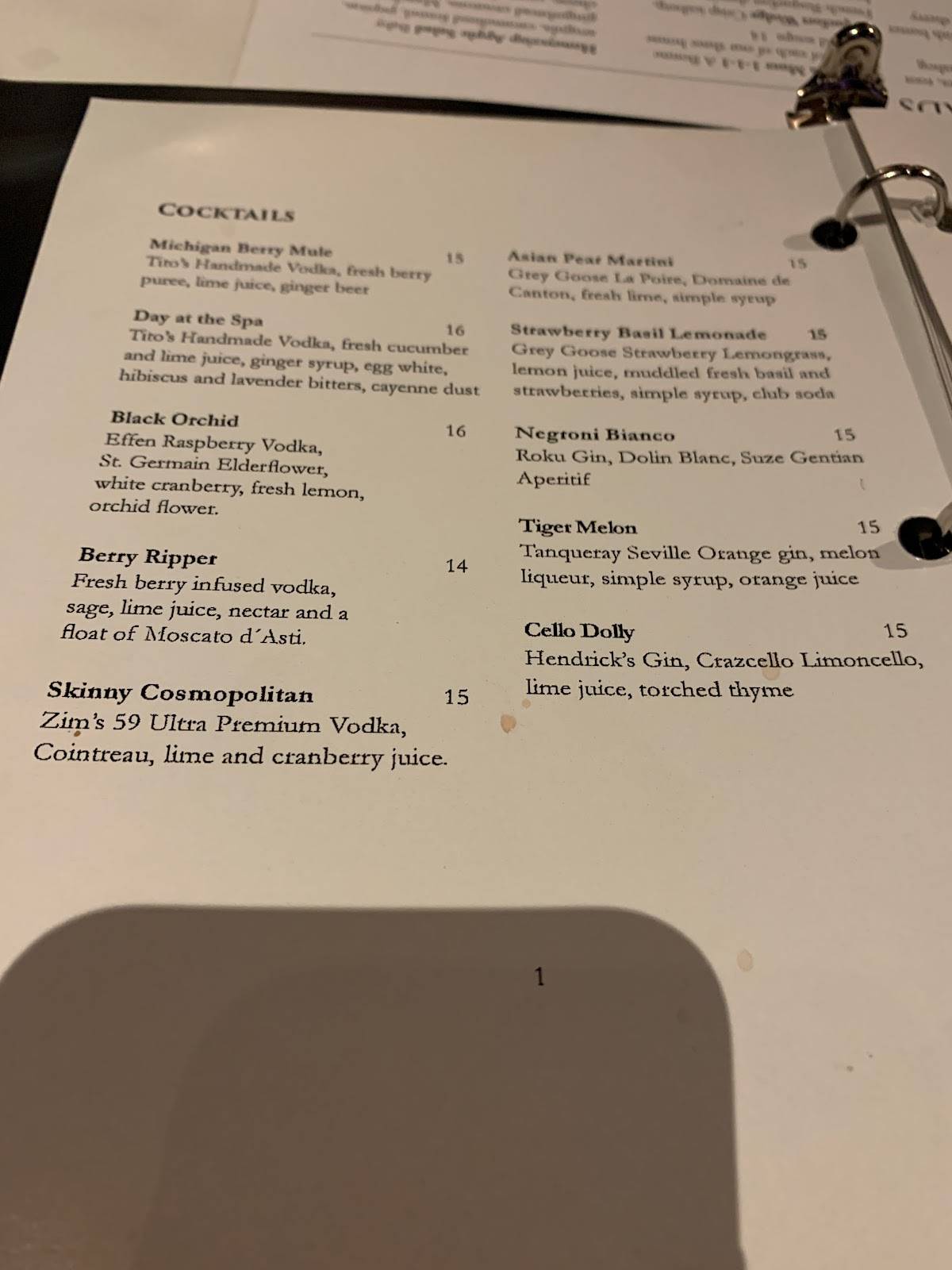 Menu at Joe Muer Seafood restaurant, Detroit