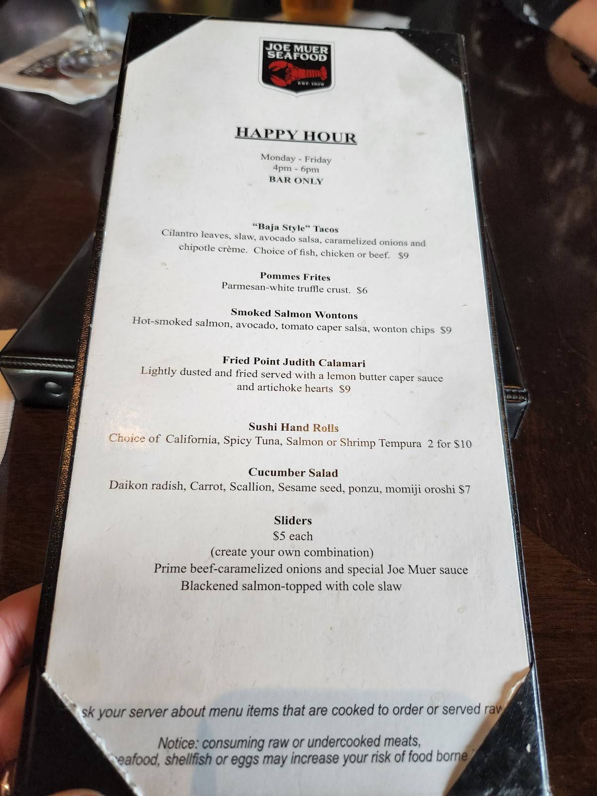 Menu at Joe Muer Seafood restaurant, Detroit