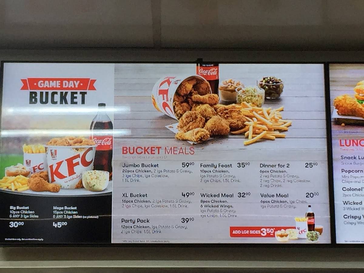 Menu at KFC Queenstown restaurant, Queenstown