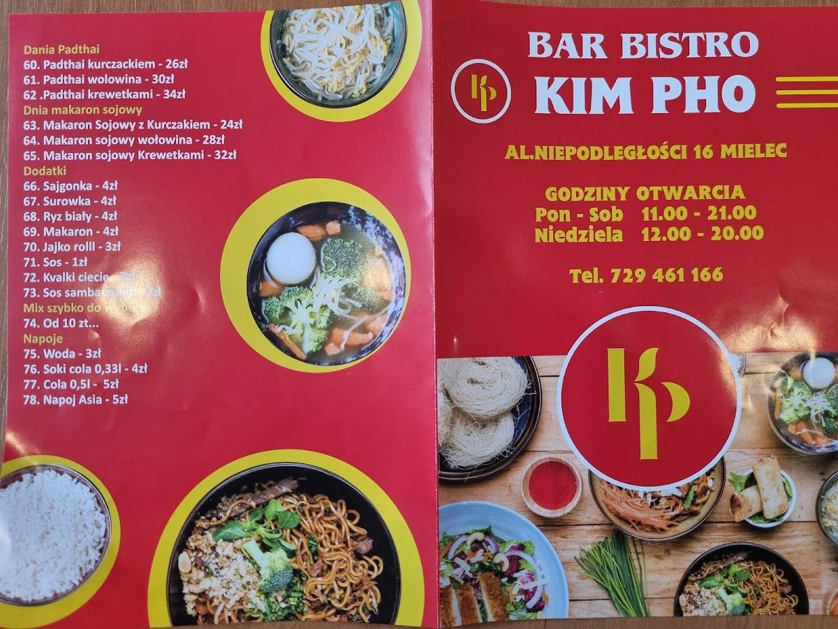 Menu at Kim Pho restaurant, Newton Abbot