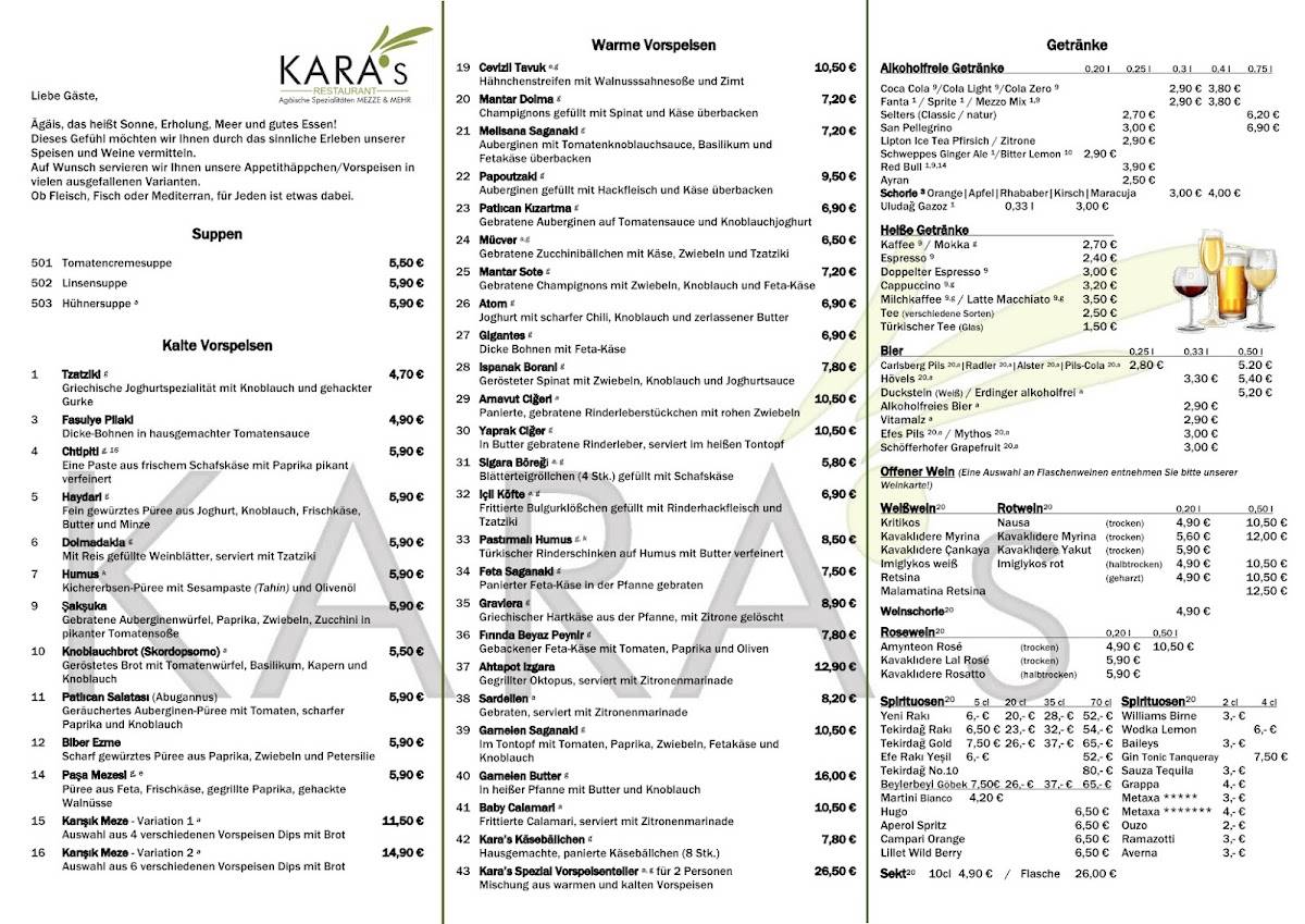 Speisekarte von Kara´s restaurant, Dortmund