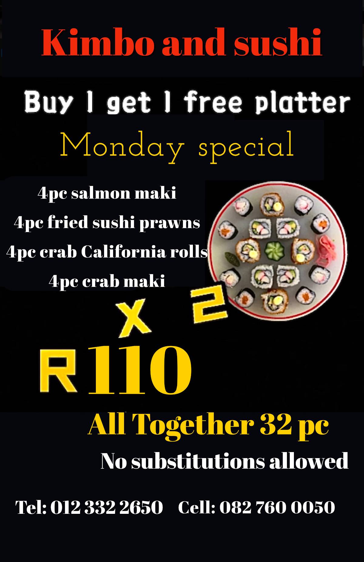 Menu at Kim Bo and Sushi waverley restaurant, Pretoria