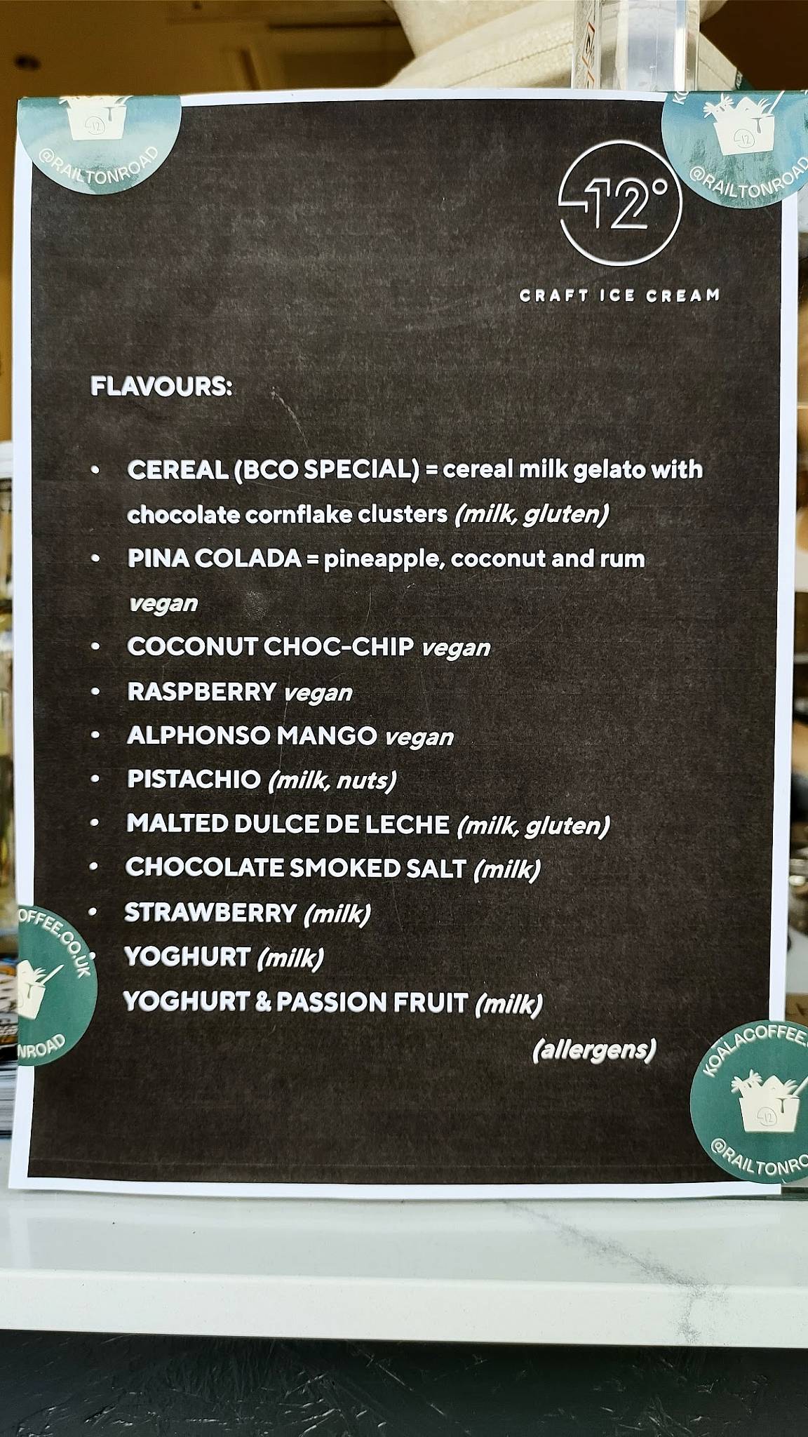 Menu at Koala Coffee & Ice Cream, London