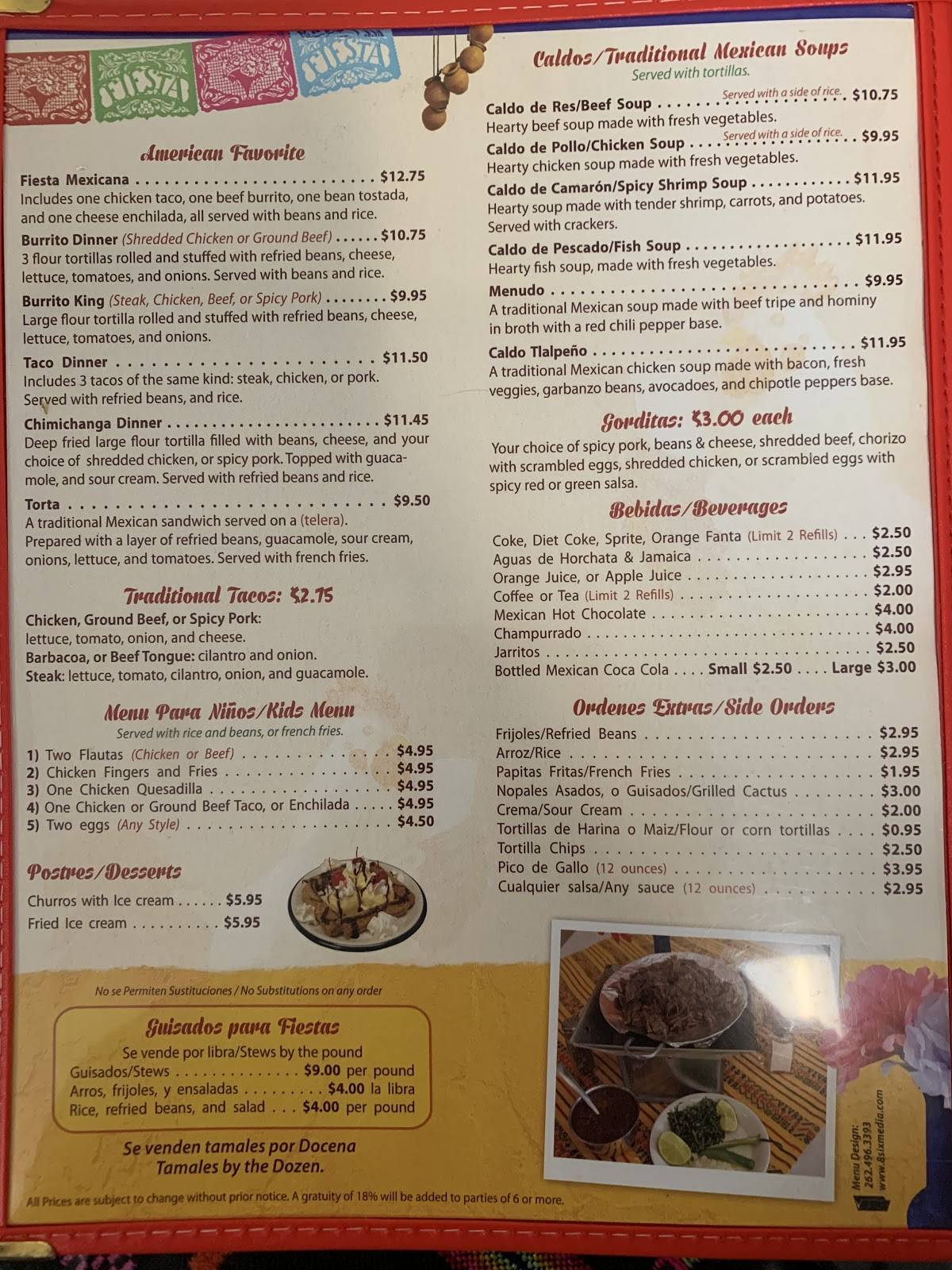 Menu at La Fe Cafe, Kenosha