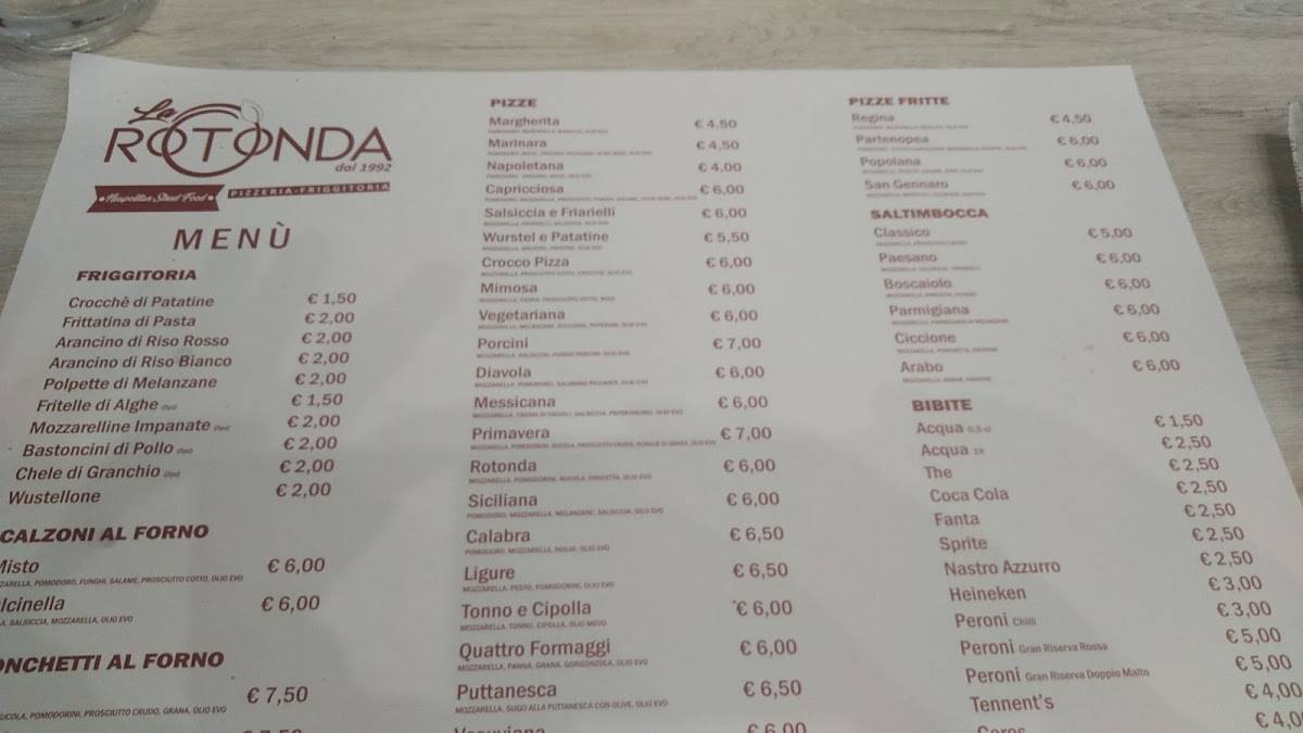 Menu da La Rotonda Pizzeria Friggitoria, Pompei