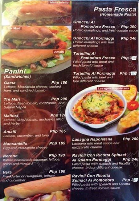 Menu at La Tegola restaurant, Cebu City, ayala center cebu