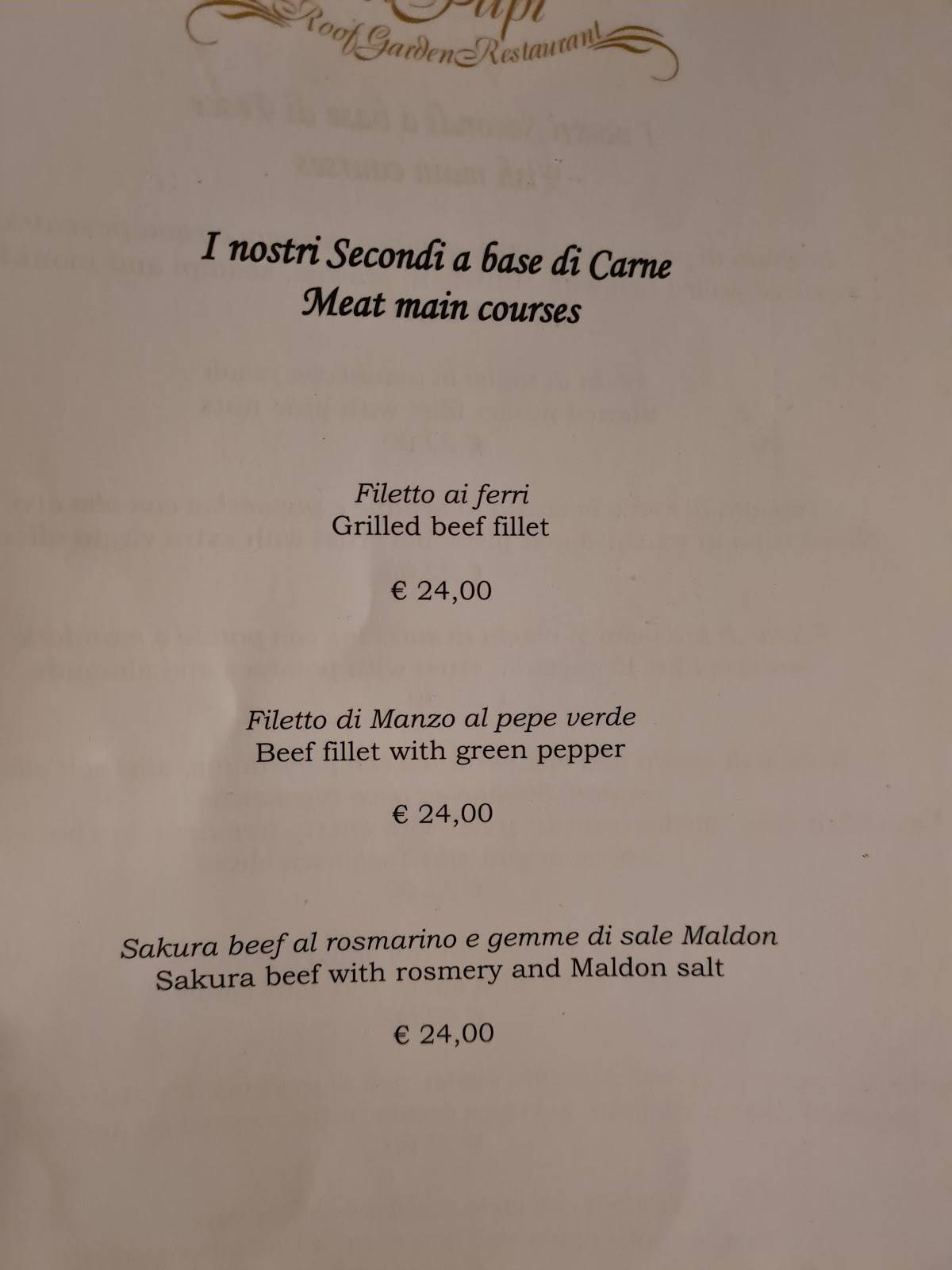 Carta de La Terrazza dei Papi Rooftop Restaurant, Roma