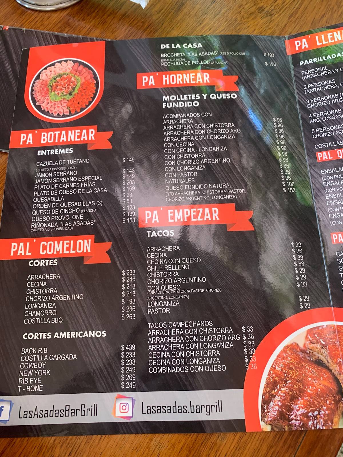Carta de Las Asadas Bar & Grill, Xochitepec
