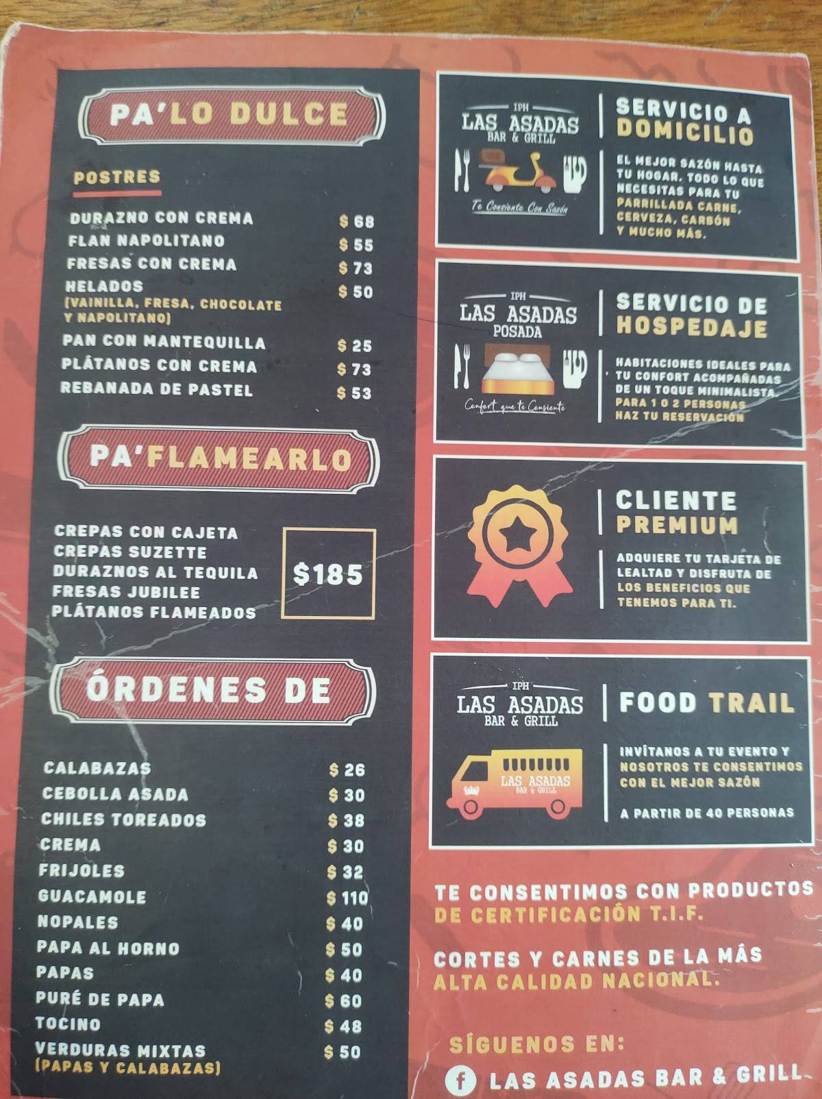 Carta de Las Asadas Bar & Grill, Xochitepec