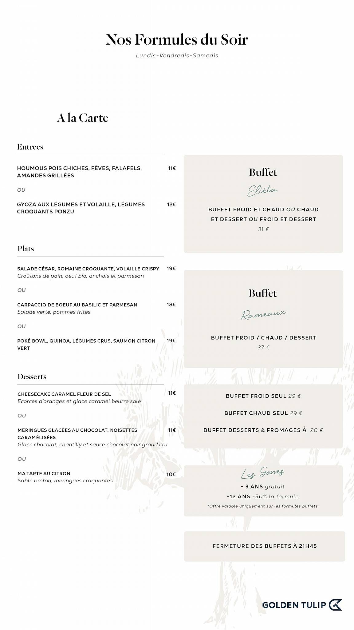Menu au Les Oliviers - Restaurant Golden Tulip Hôtel, Limonest