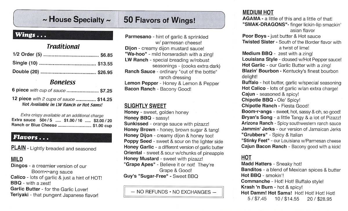 Menu at Little Wing Cafe, Warren, Mahoning Ave NW #3