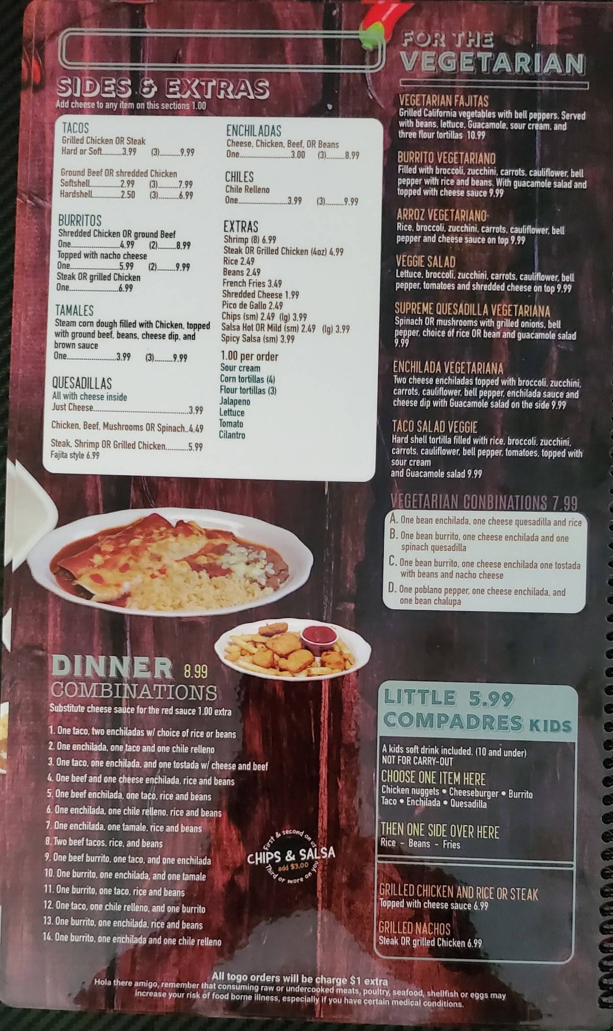 Menu at Los Compadres Mexican Restaurant, Easley, Pelzer Hwy