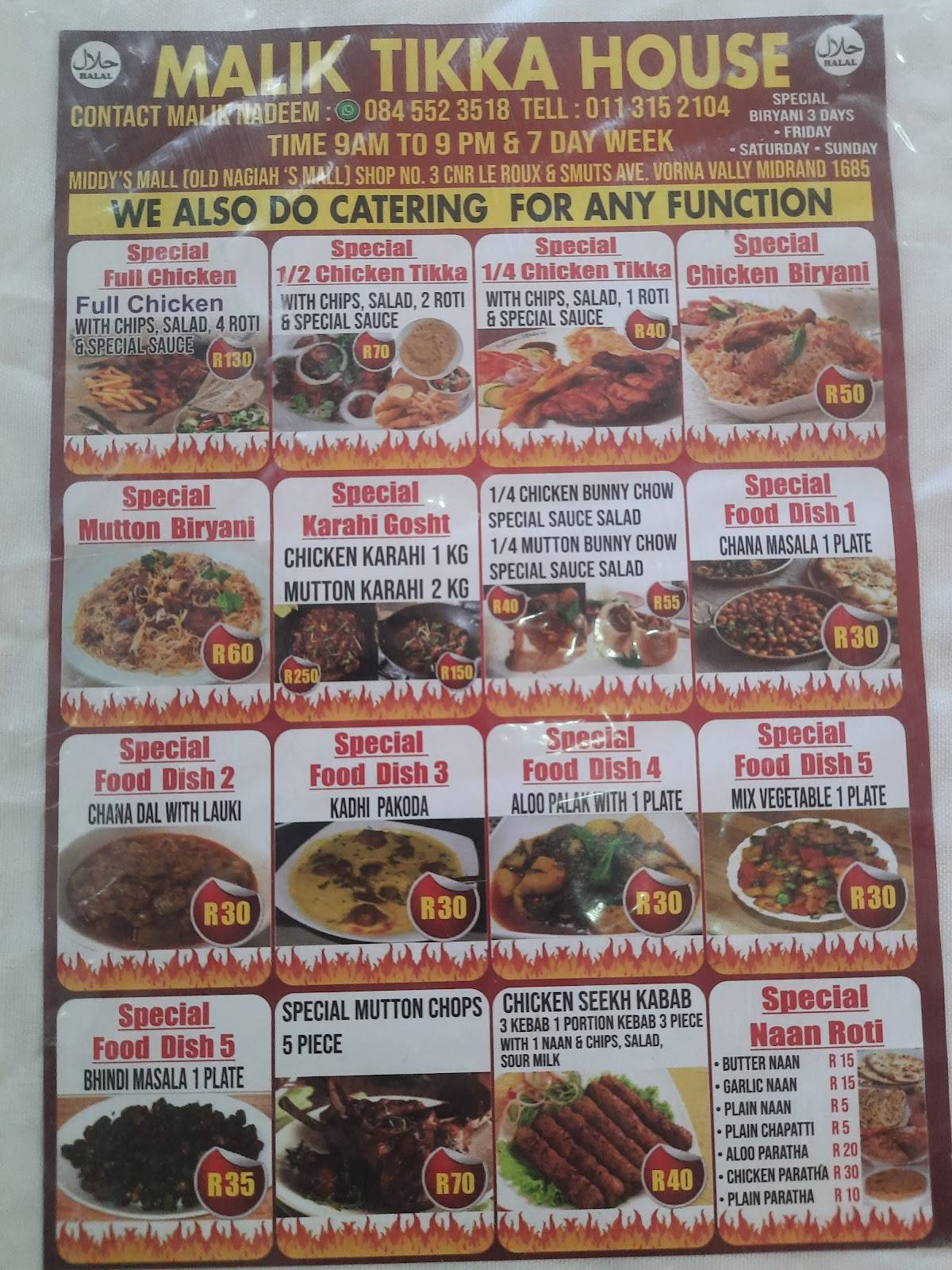 Menu at Malik Tikka House Midrand restaurant, Midrand