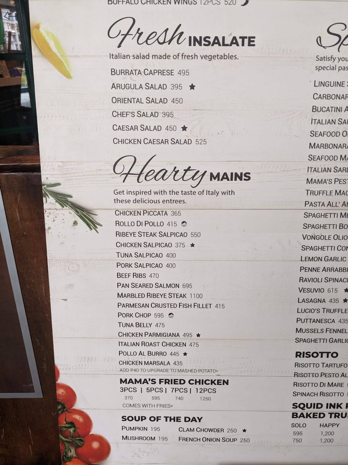 Menu at Mama Lou’s Italian Kitchen - Ayala Malls Feliz restaurant, Pasig