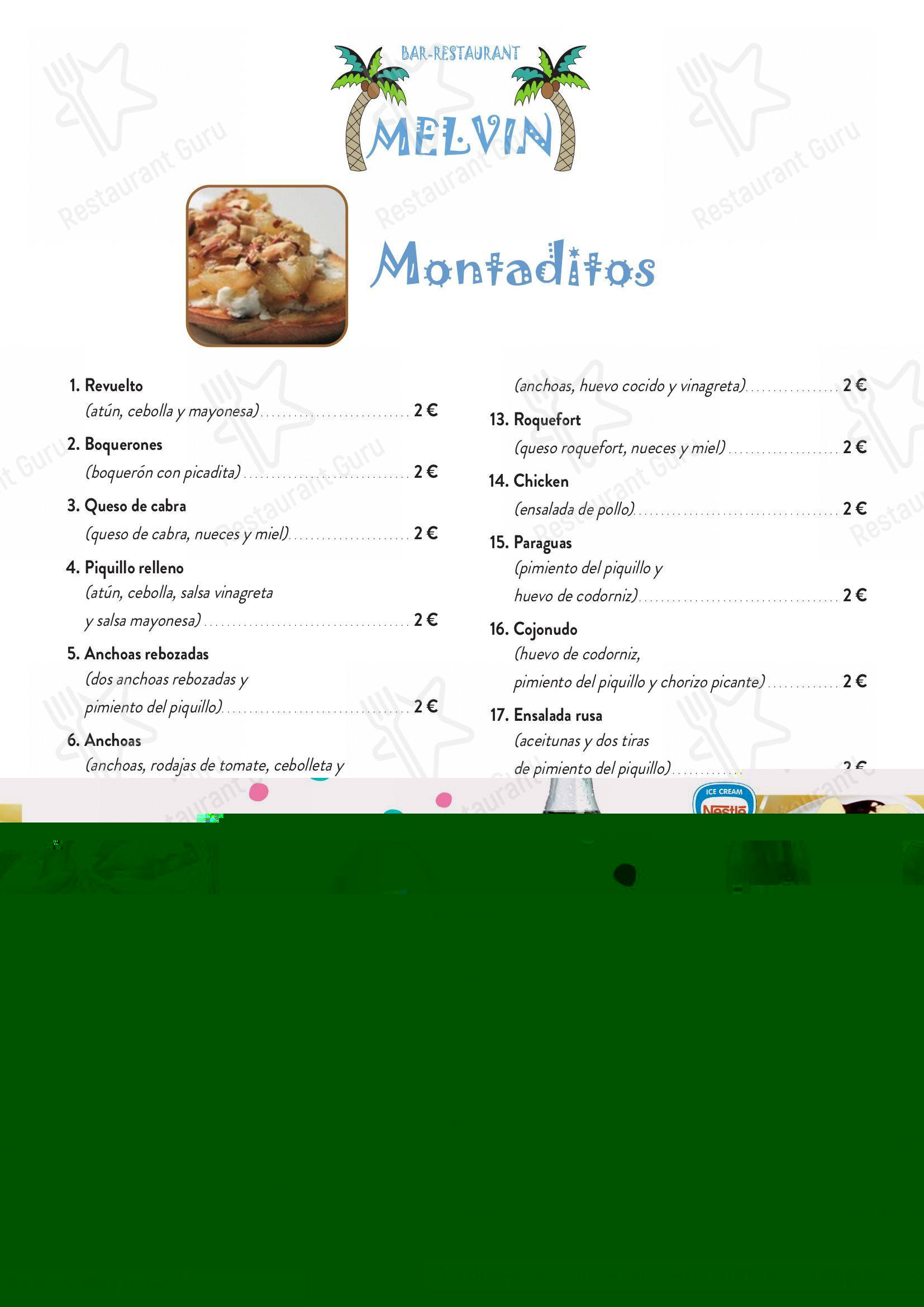 Carta de Restaurant Melvin, Vilaseca
