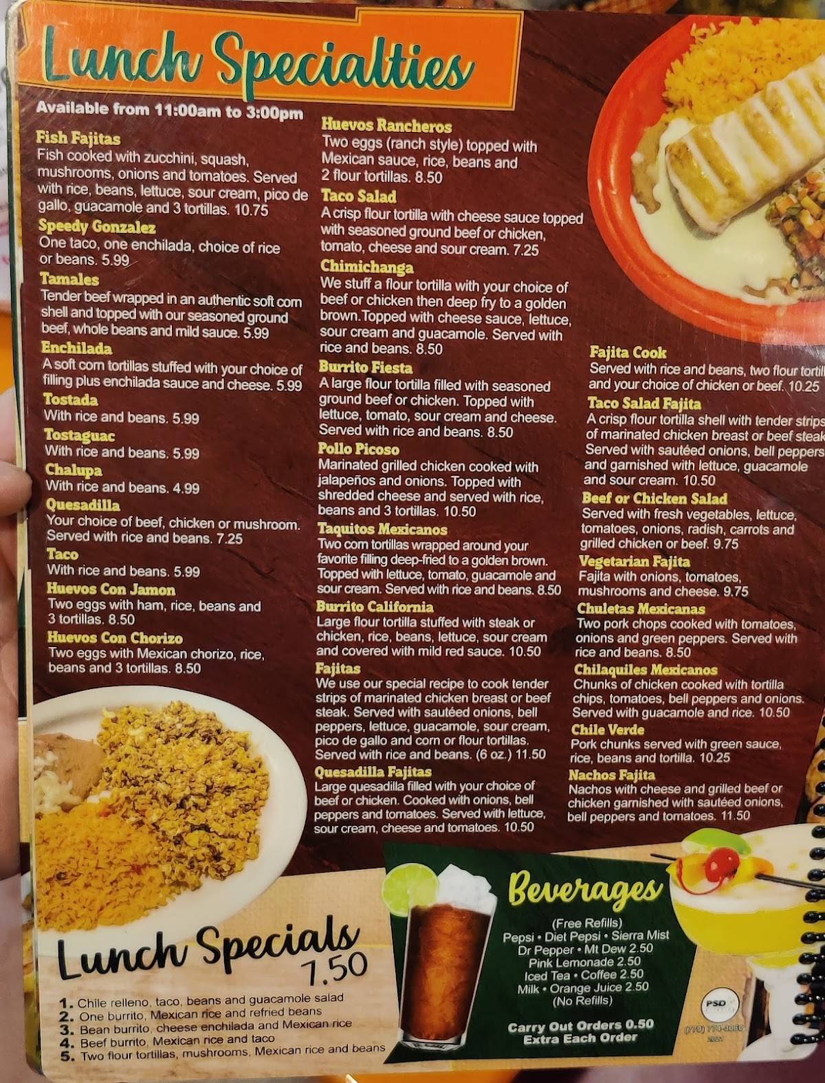 Menu at Mi Pueblito restaurant, Versailles