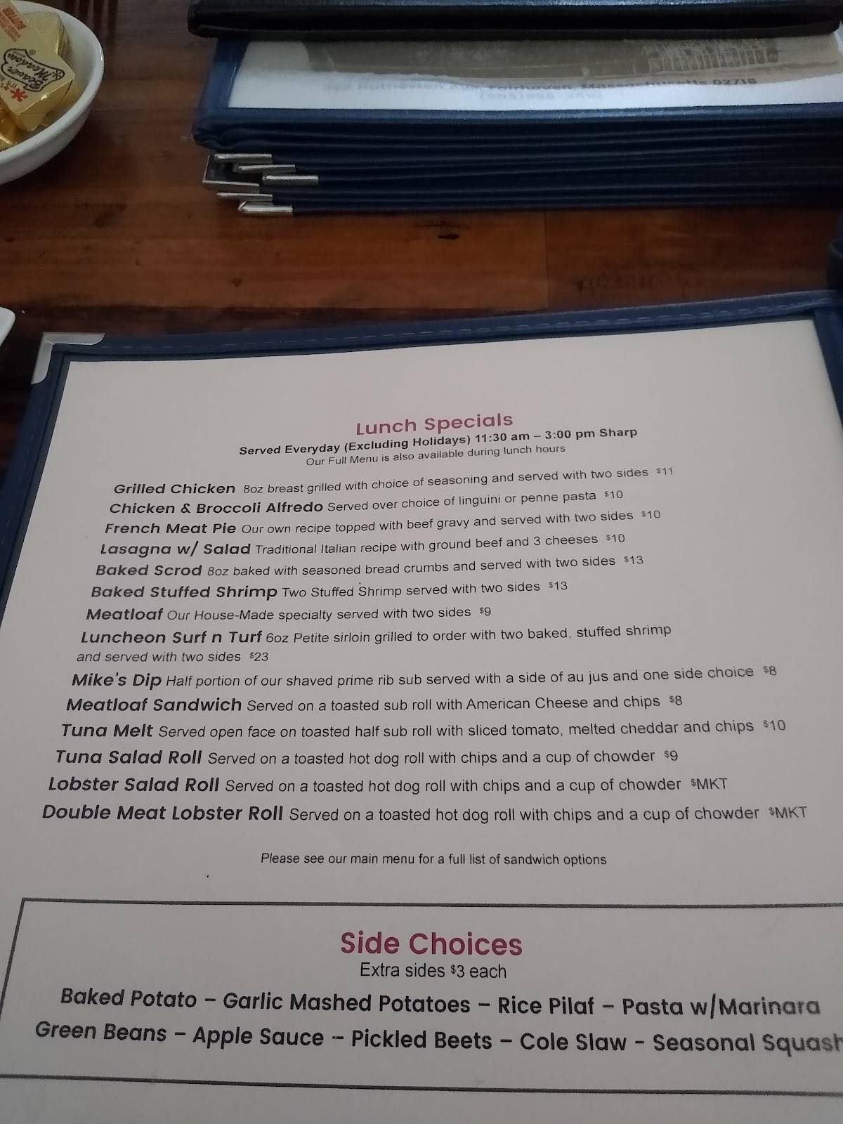 Menu at Mike's Restaurant, Fairhaven