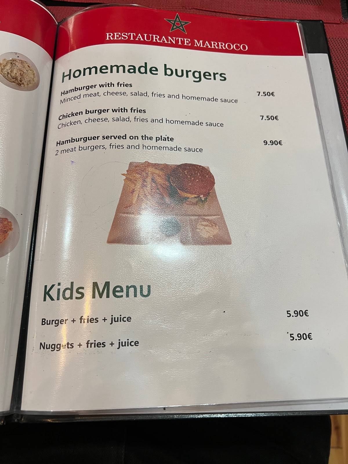 Menu at Moroccan Restaurant, Porto
