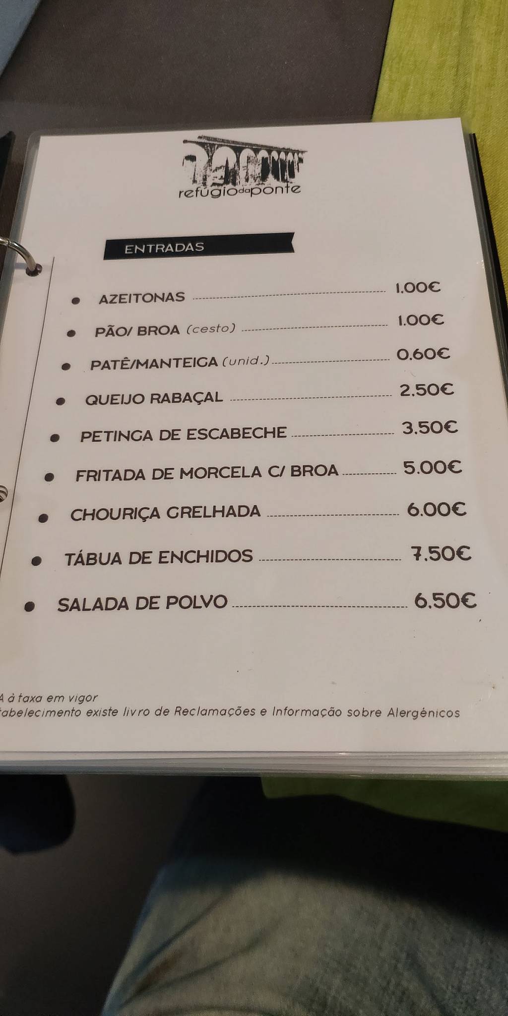 Menu em O Refúgio da Ponte restaurante, Vouzela