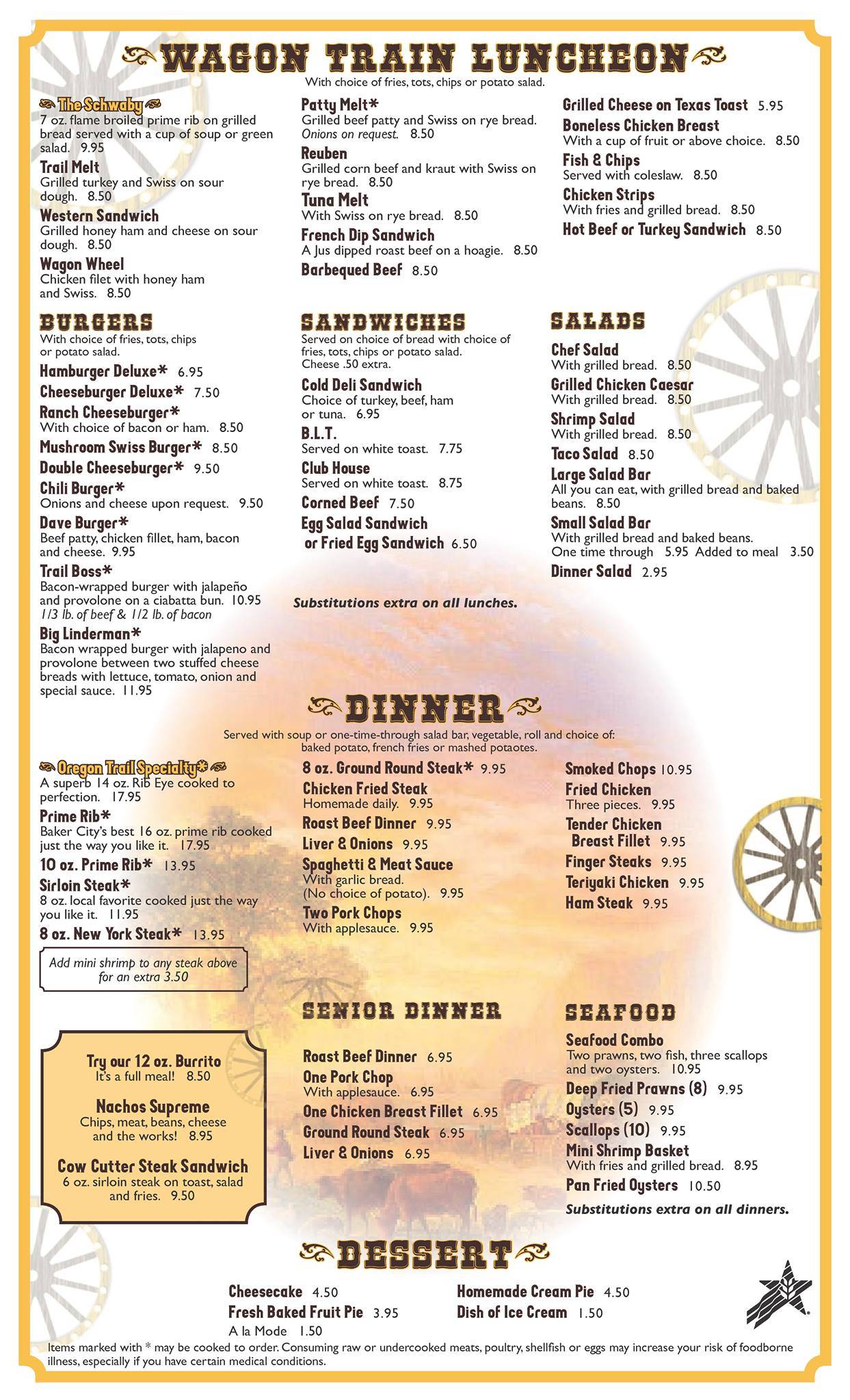 Menu at Oregon Trail Restaurant, Baker City