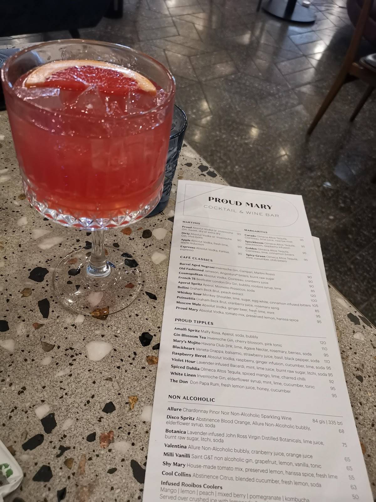 Menu at PROUD MARY restaurant, Johannesburg, The Bank