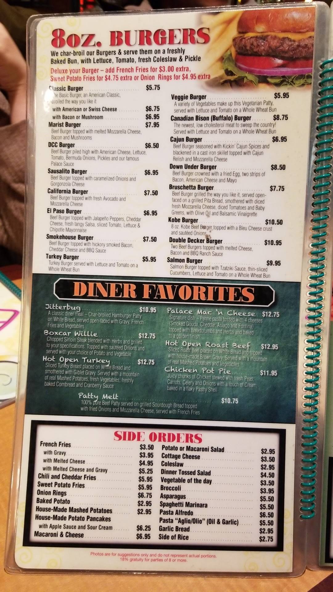 Menu at Palace Diner restaurant, Poughkeepsie