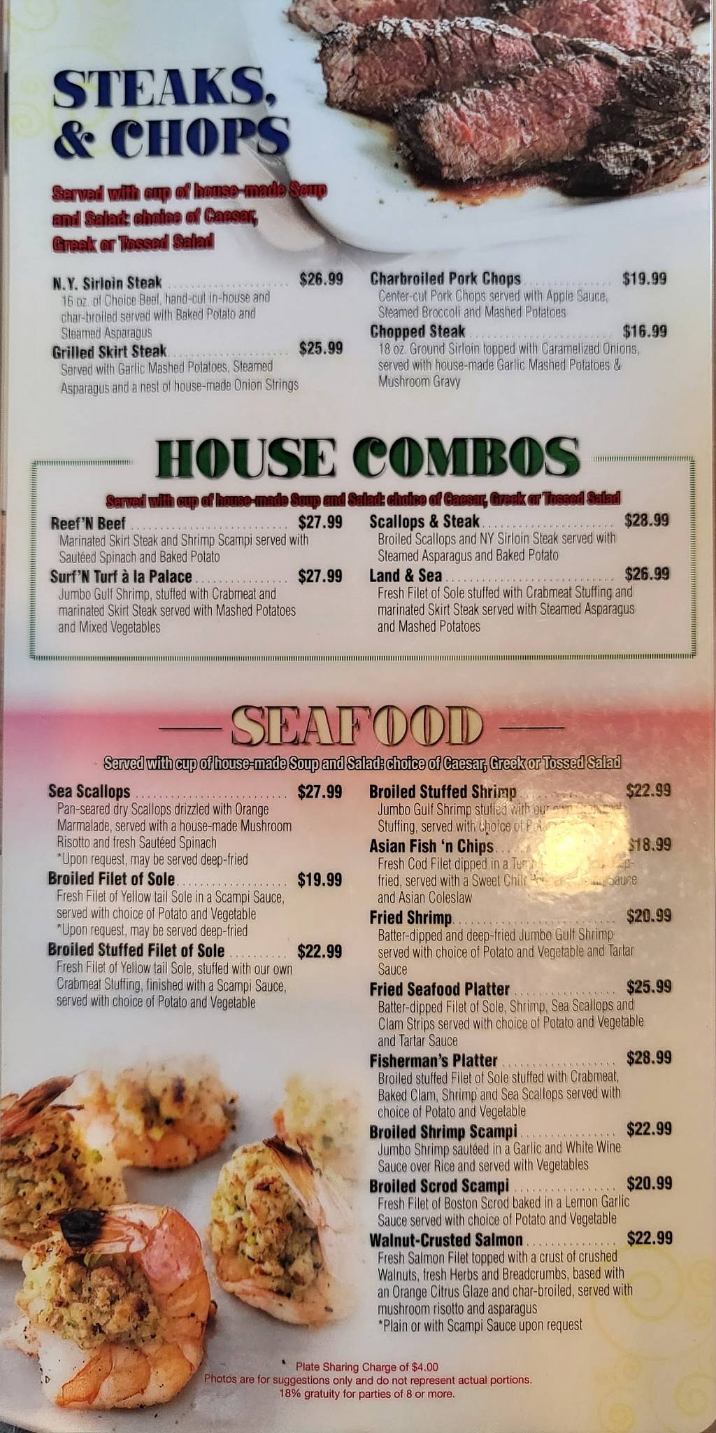 Menu at Palace Diner restaurant, Poughkeepsie