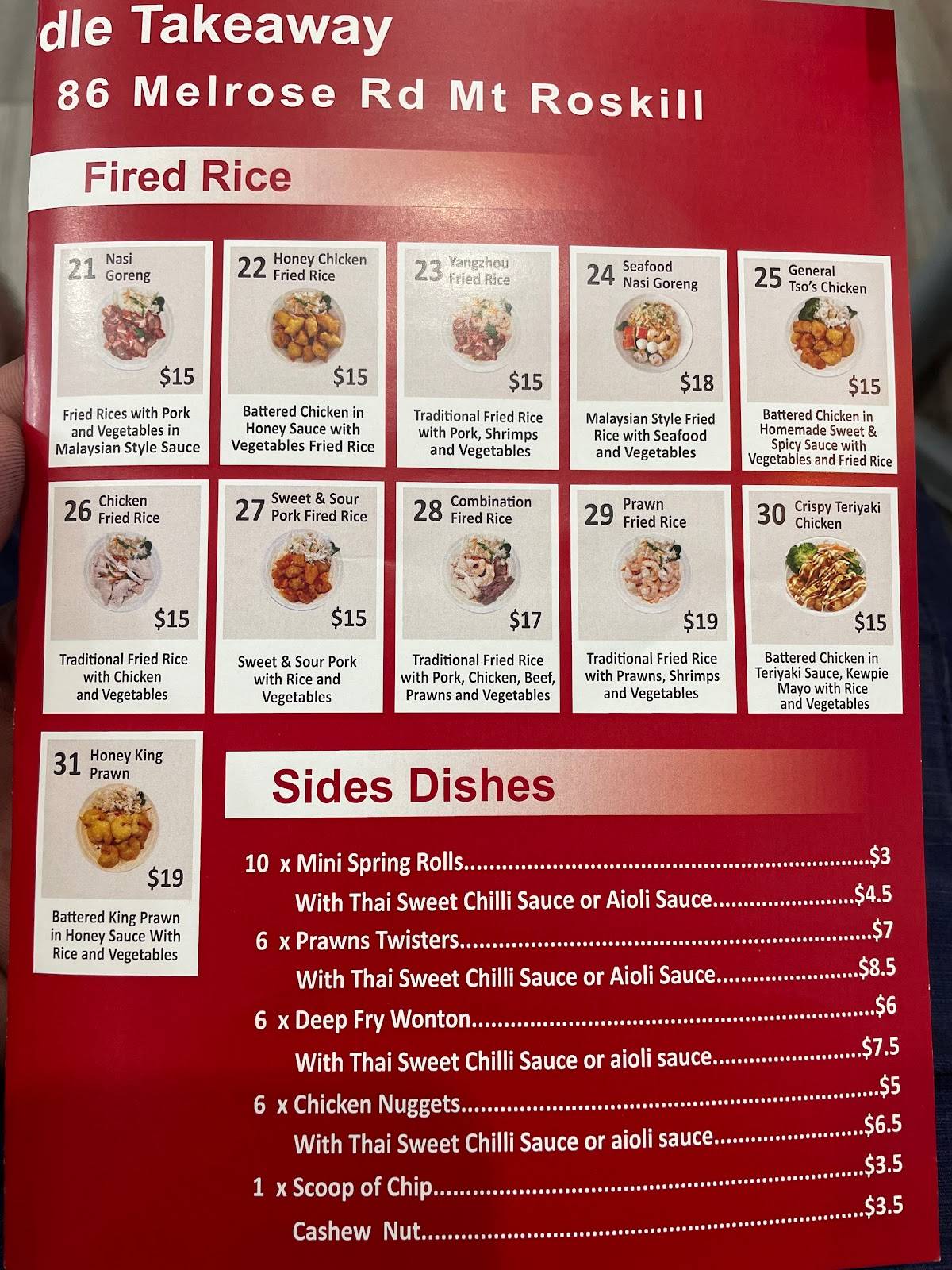 Menu at Panda Noodles restaurant, Auckland