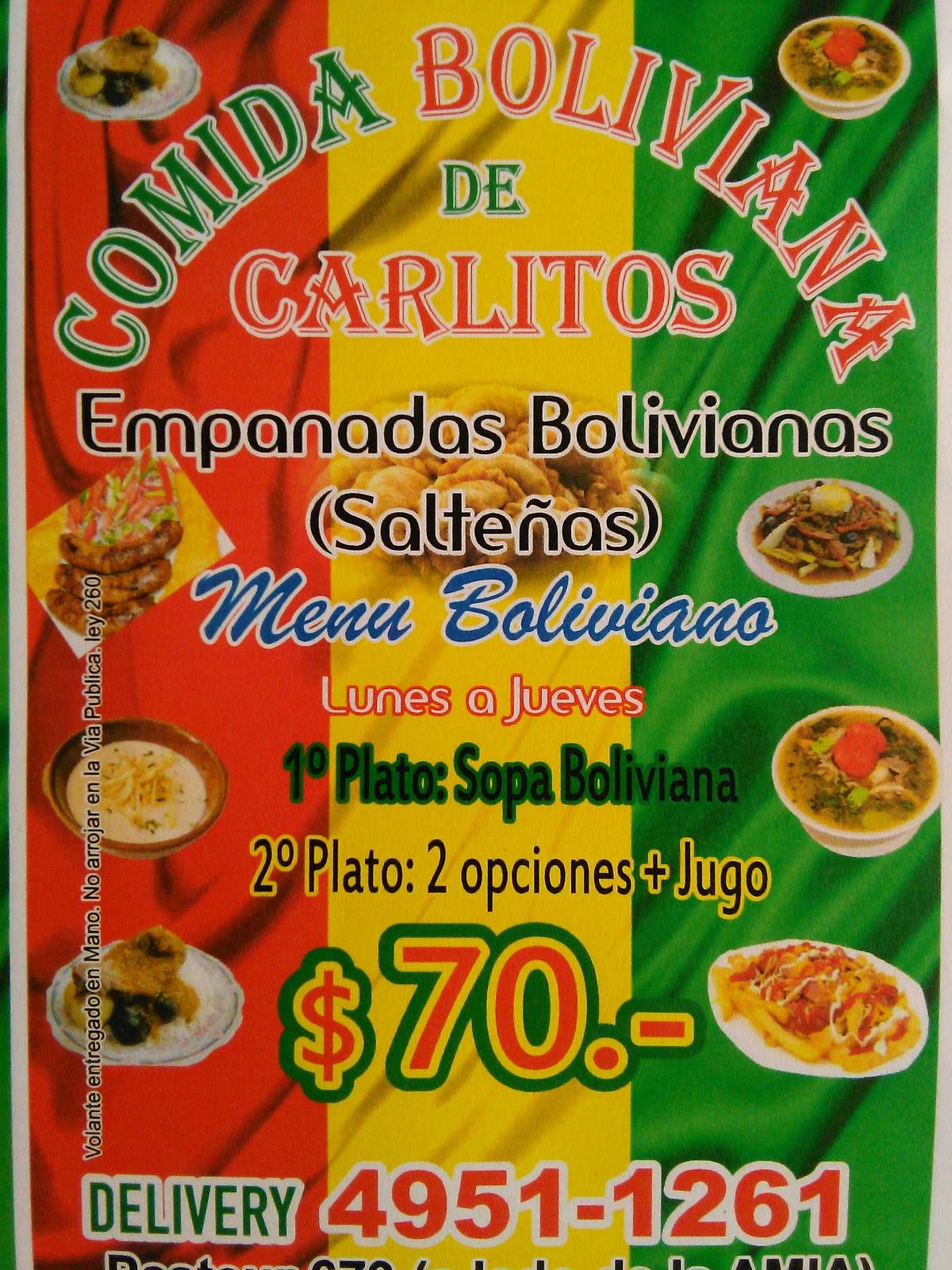 Carta de Restaurante boliviano de Carlitos, Buenos Aires