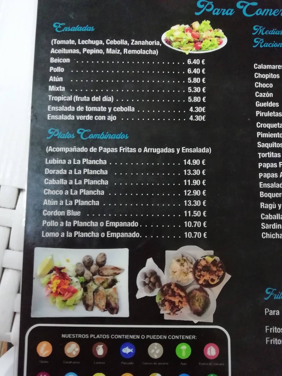Menu at Pescaito los cristianos restaurant, Playa de las Américas