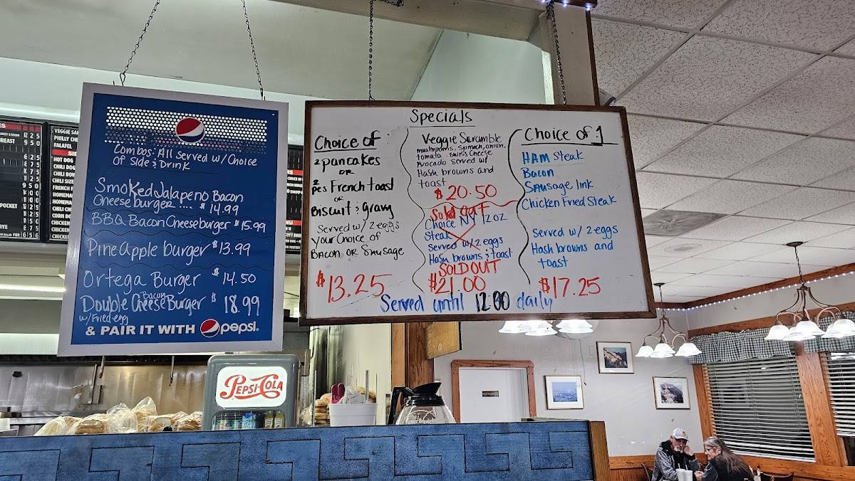 Menu at Pete's Place restaurant, Oakhurst